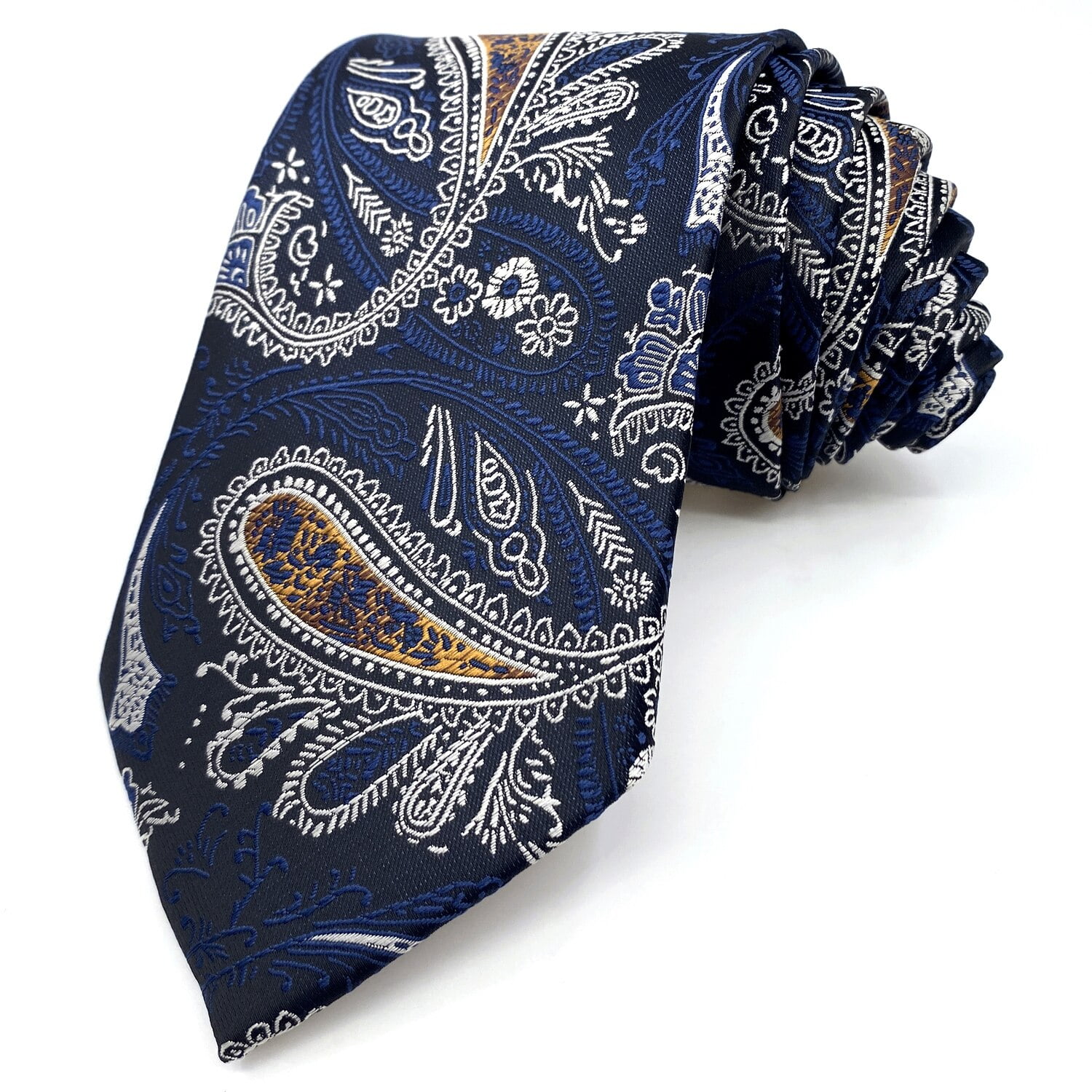 S&W SHLAX&WING Navy Blue Gold Silver Ties for Men Paisley Necktie for ...