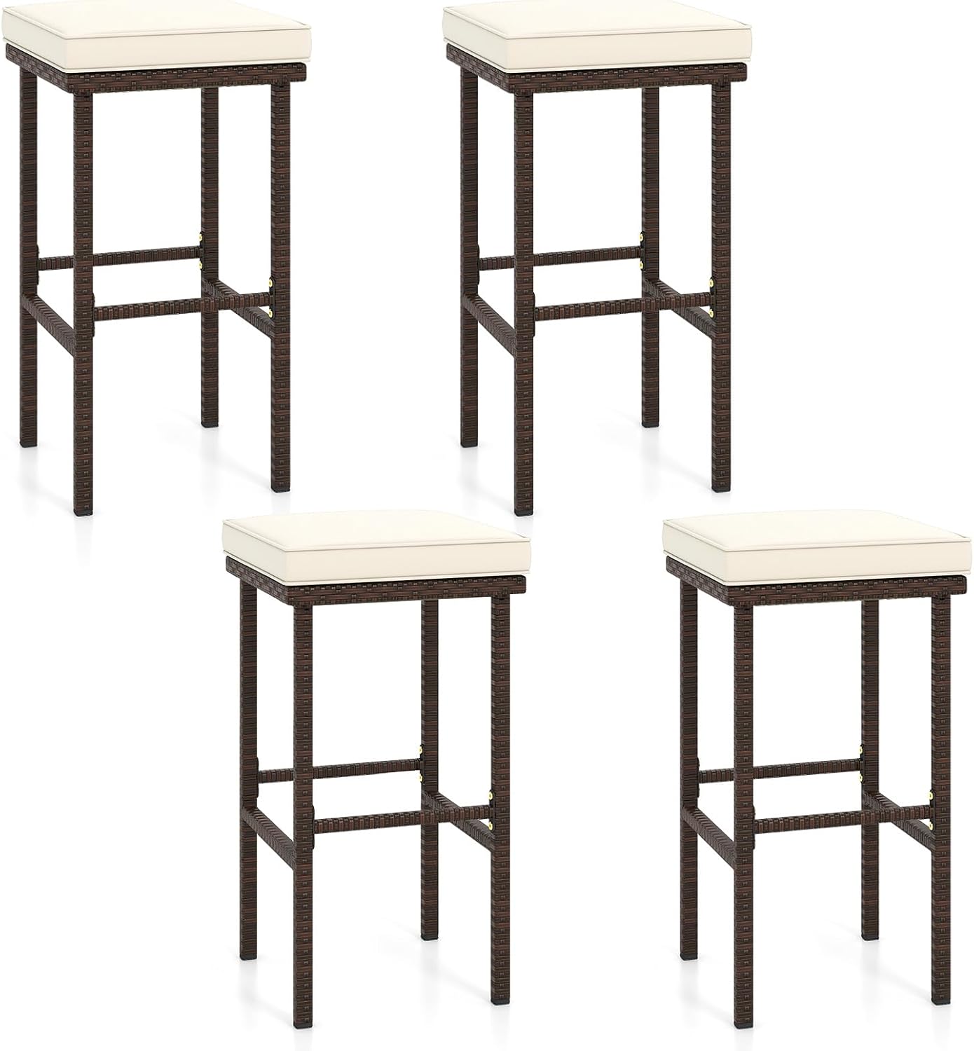 S Wicker Bar Stools Set of 4, Patiojoy Outdoor Bar Height Chairs w/Seat ...