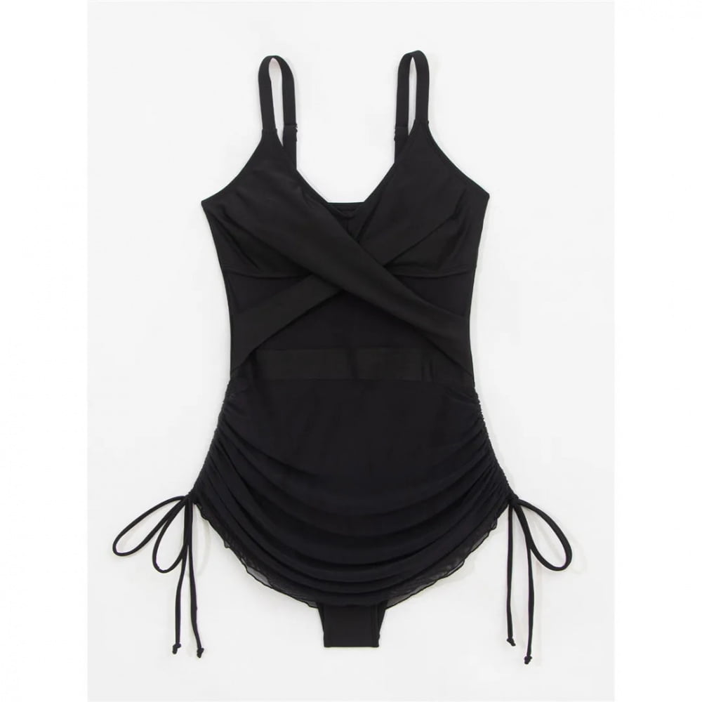 S - XXL New 2025 V Neck Mesh Sheer Skirt One Piece Swimsuit Women ...