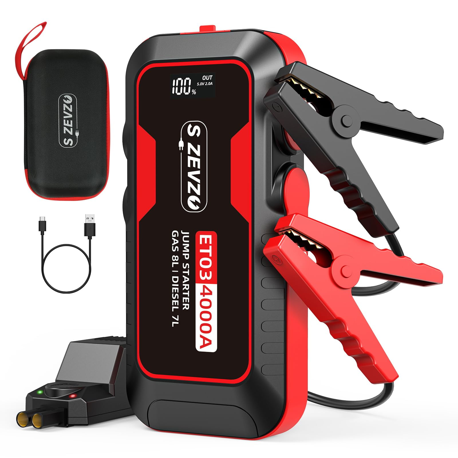 S ZEVZO ET03 Car Jump Starter 4000A Jump Starter Battery Pack for Up to ...