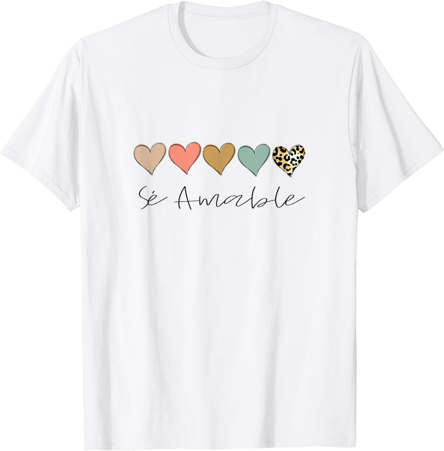 Sé amable Spanish bilingual teacher be kind Leopard Hearts T-Shirt ...