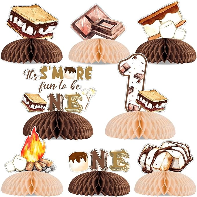 S’mores Birthday Party Decorations, 8PCS S’mores 1st Birthday Honeycomb ...