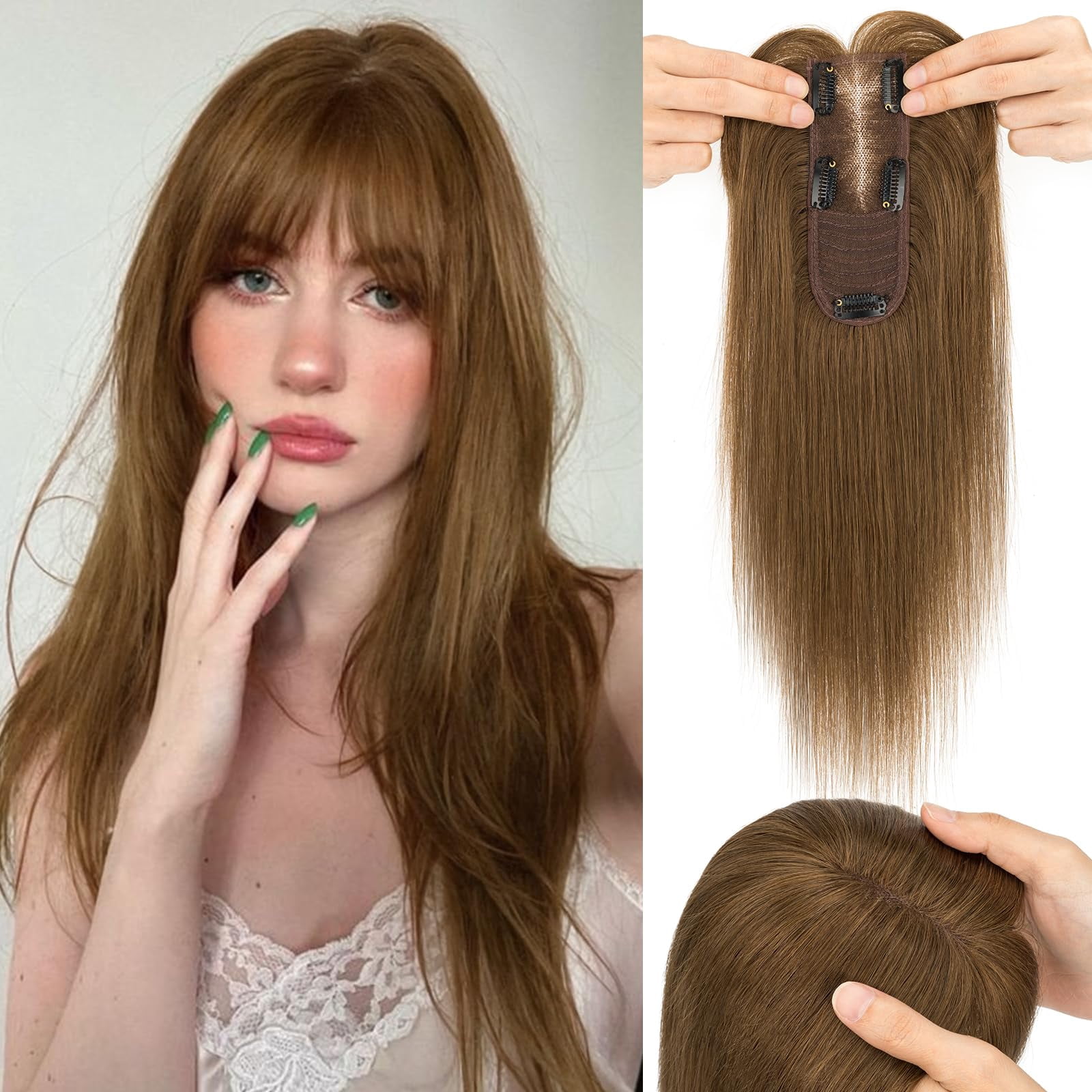 S-noilite Hair Toppers for Women with Bangs Real Human Hair 360° 3D ...