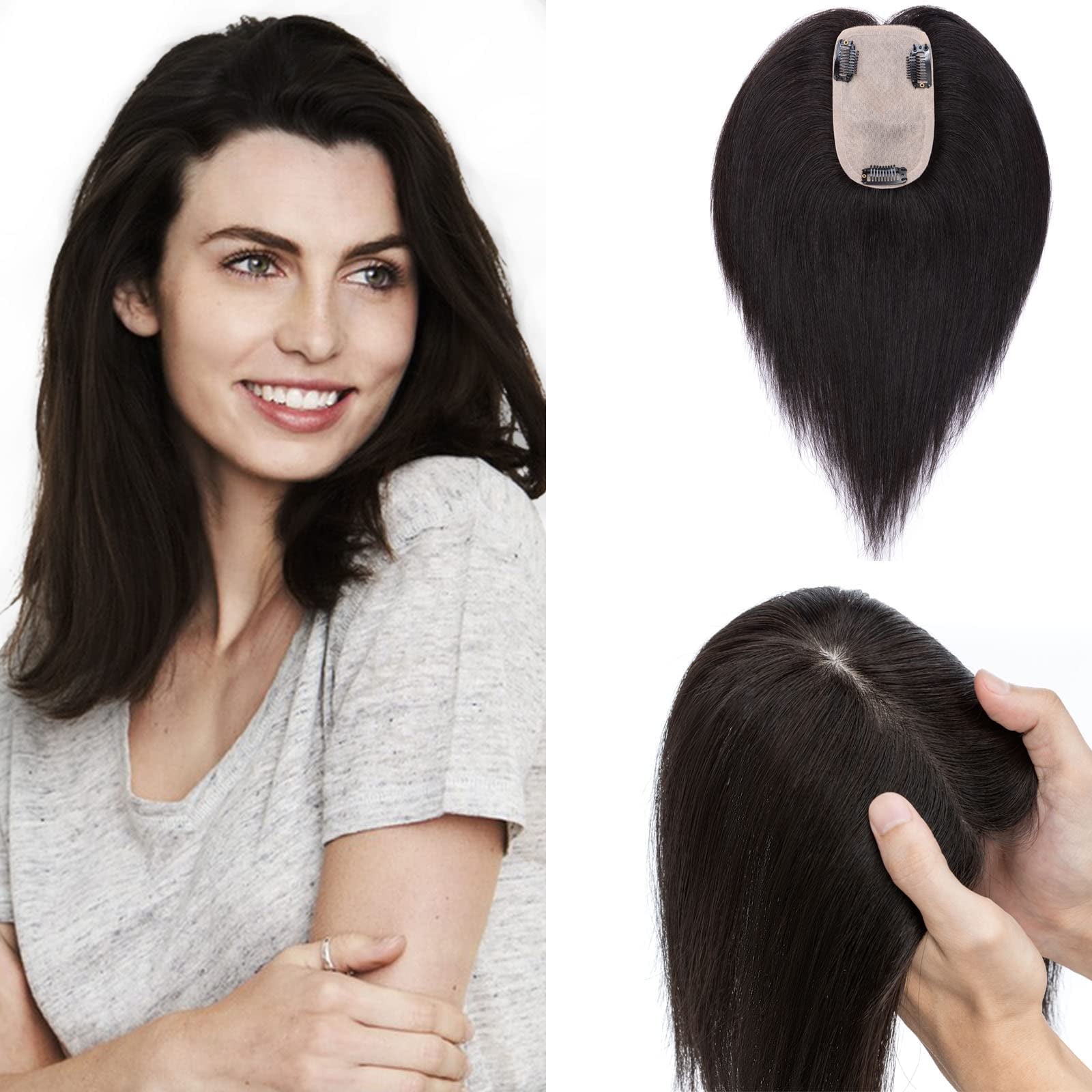 S-noilite Hair Toppers for Women Real Human Hair Topper No Bangs ...