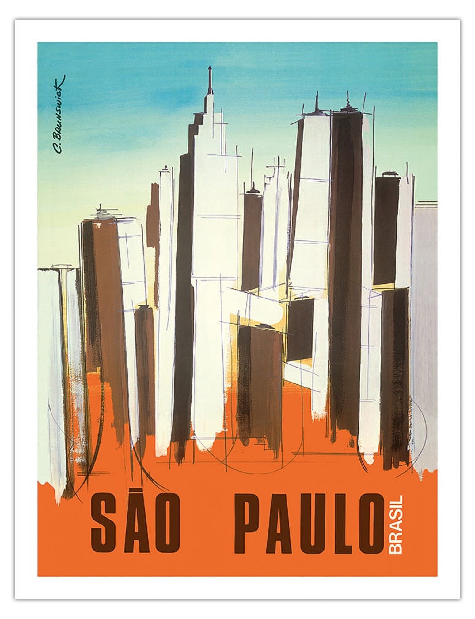 São Paulo - Brasil (Brazil) - Skyline - Vintage Airline Travel Poster ...