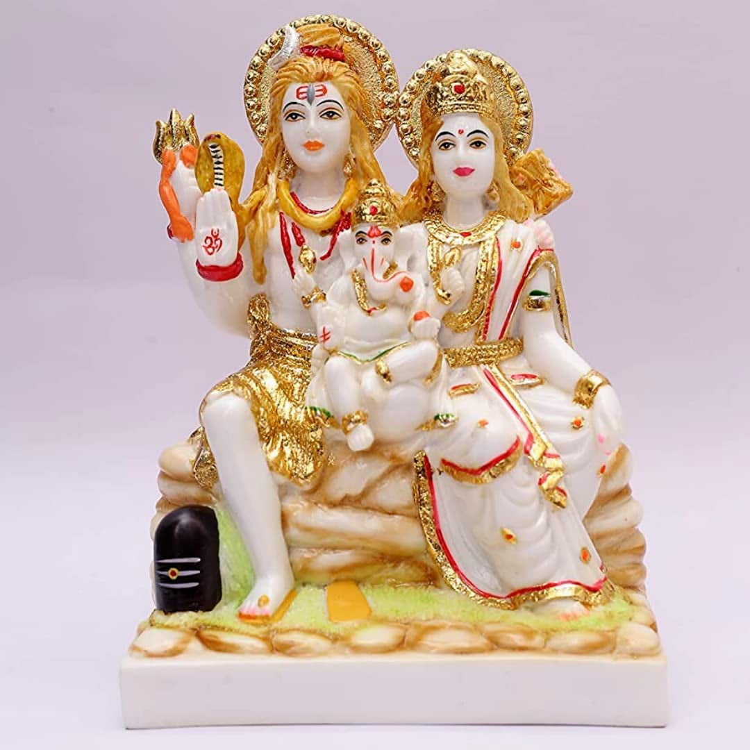 S patnaik Gold Plated Shiv Parvati Murti Cultured Marble Statue for ...