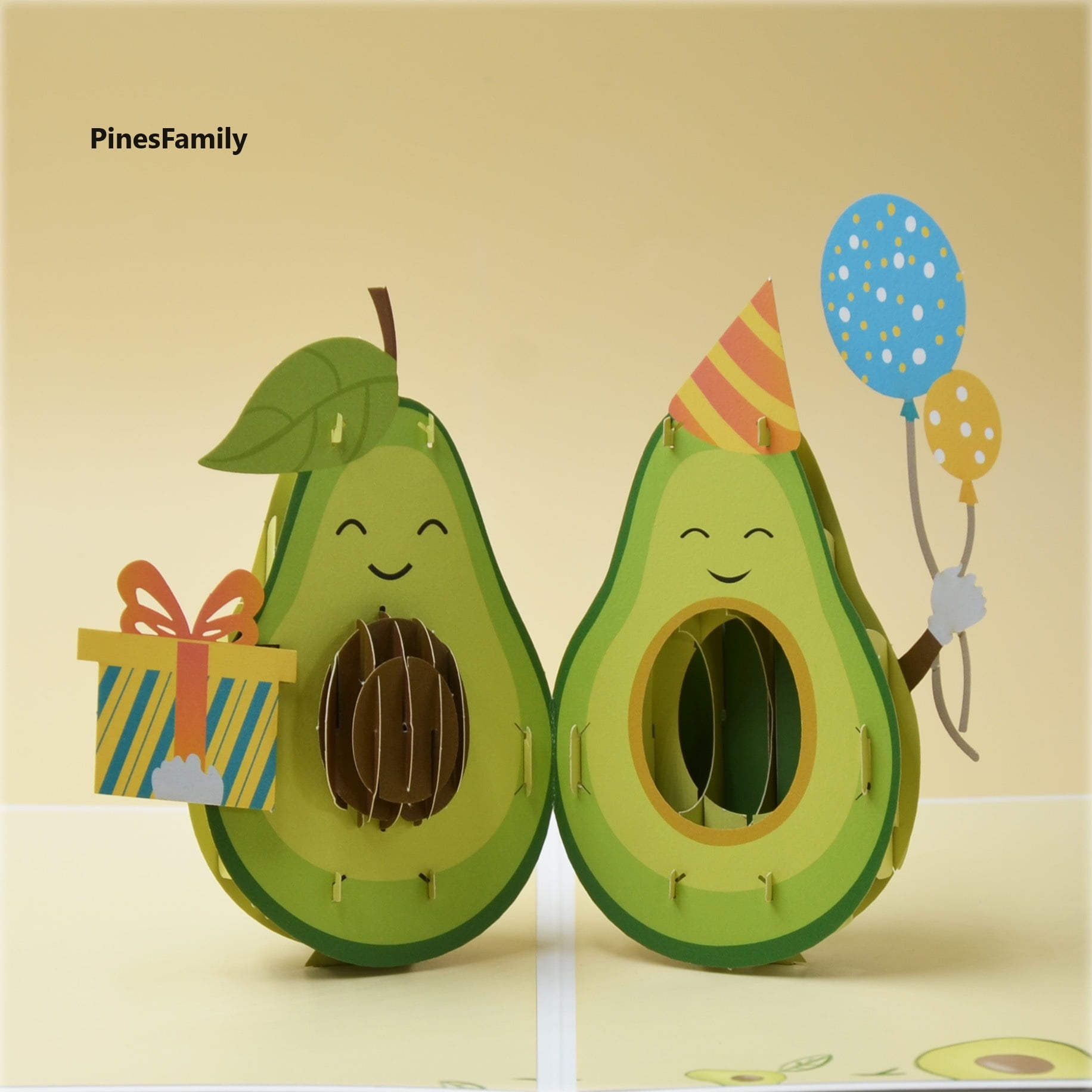 S01-Adorable 3D Pop-Up Birthday Card: Cute Cartoon Avocado Design ...