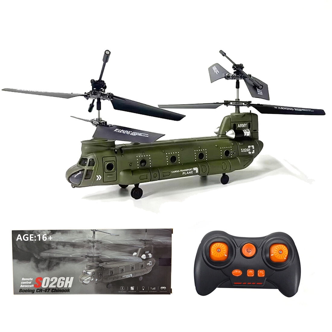 S026H RC Transport Helicopter Model, 2.4GHz 3CH Dual-Rotor Aircraft with Gyro Stabilizer & One ...