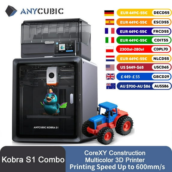 S1 Combo Multi-Color 3D Printer Max Speed 600mm/s Core XY Stable Structure High Precision Ultra ...