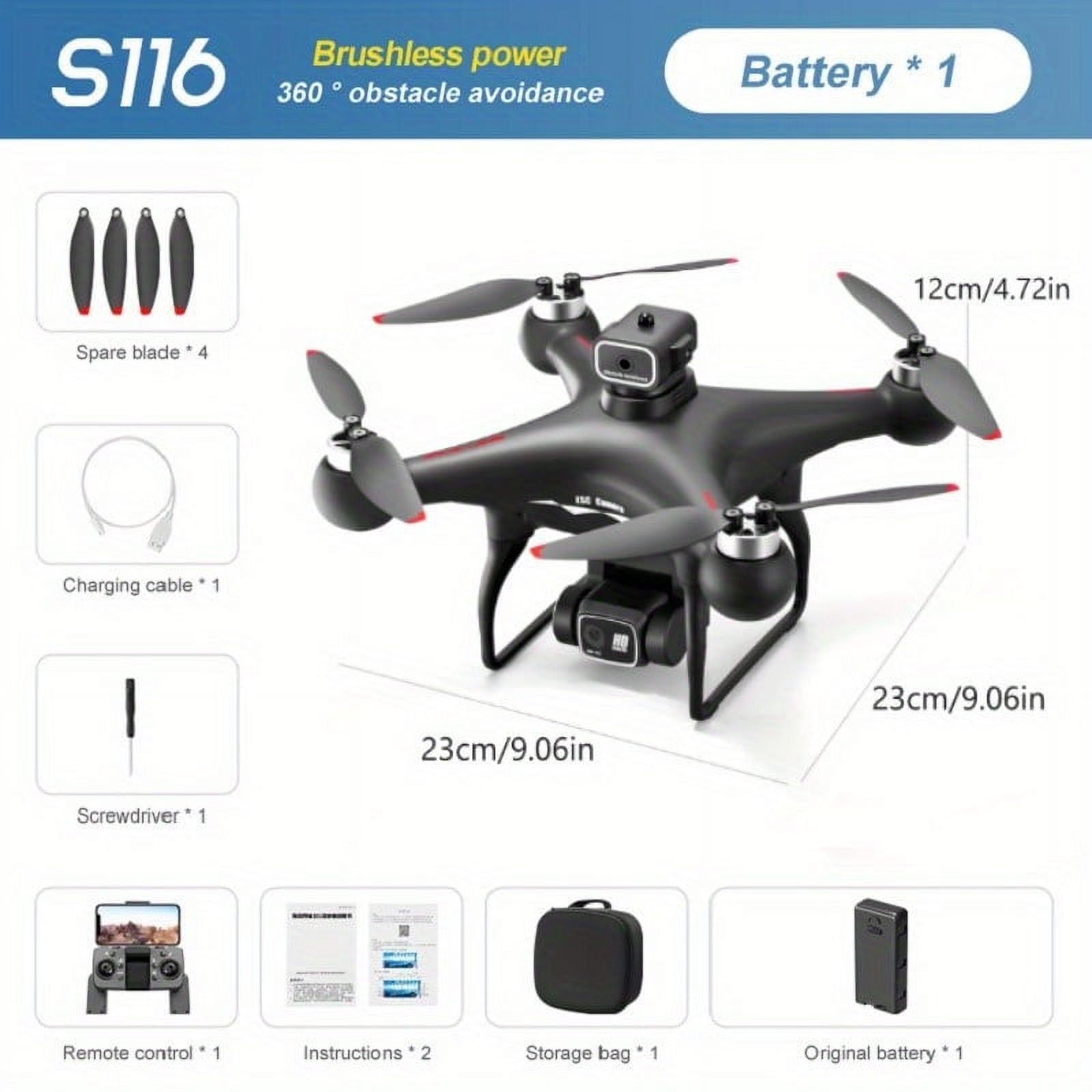S116 MAX Brushless Optical Flow Remote Control Drone Dual Camera 1 Battery ESC Camera, Headless ...