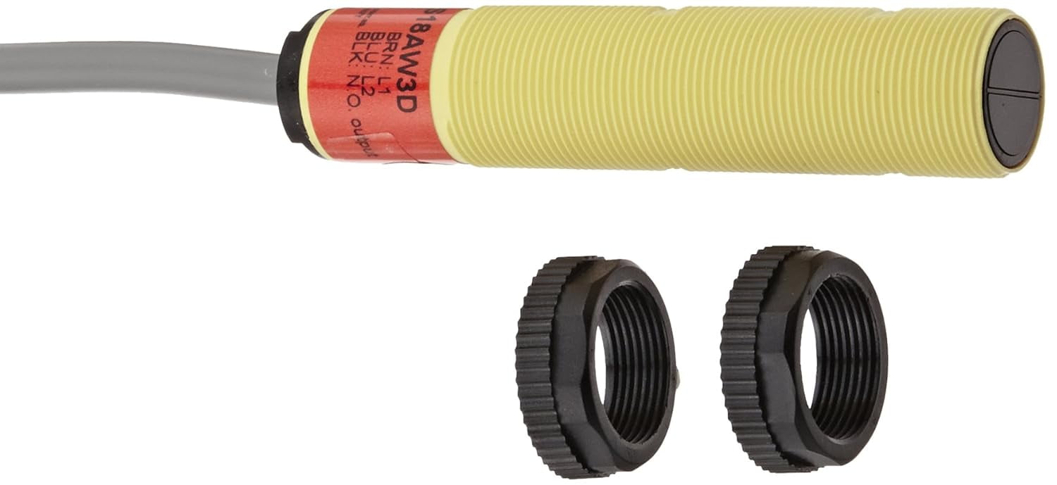 S18AW3D EZ Barrel-Style Sensor, Diffuse Sensing Mode, 2 m PVC 3-Wire ...