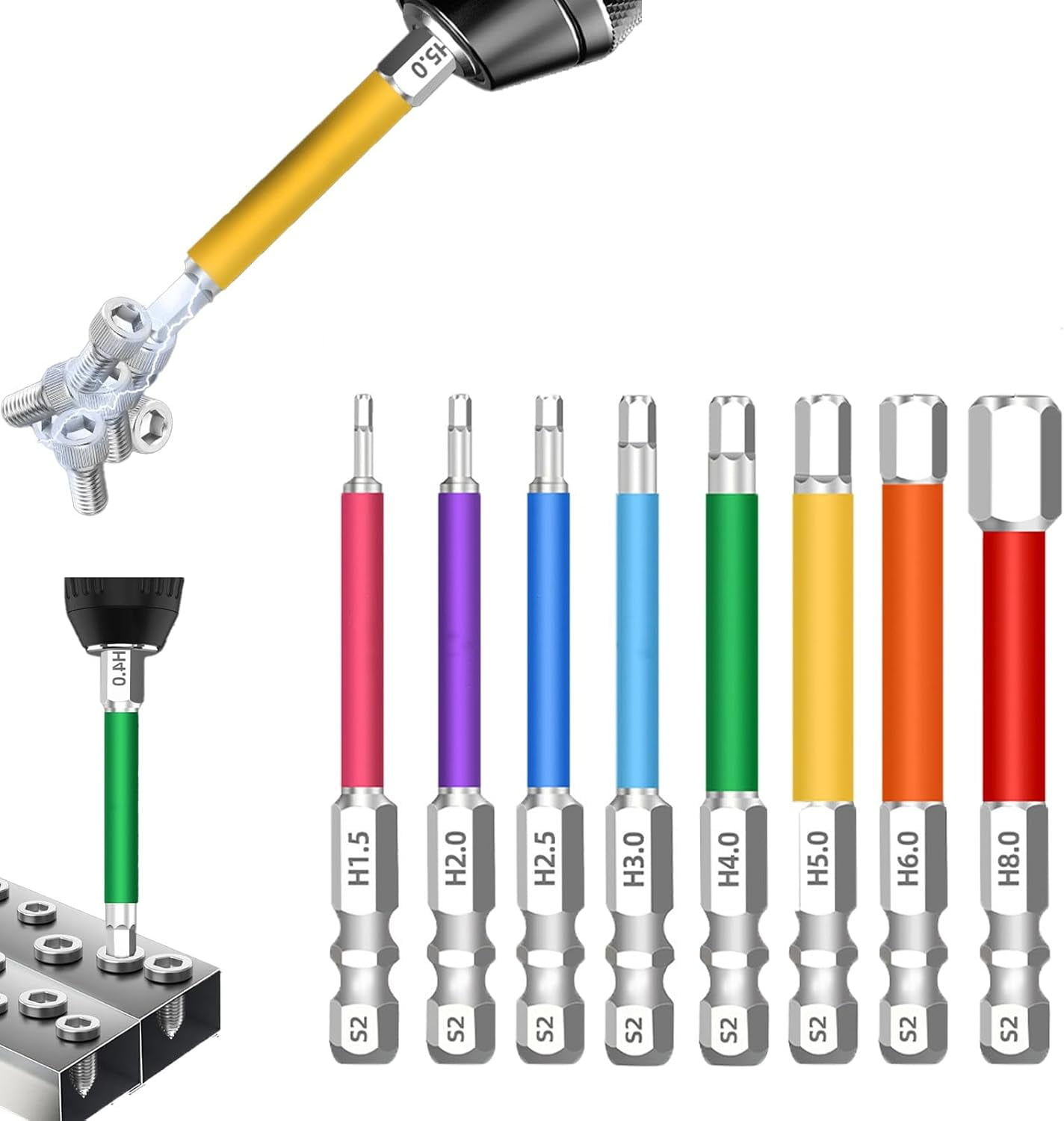 S2 & 65mm High-Hardness Impact-Resistant Magnetic Screwdriver Bit Set ...