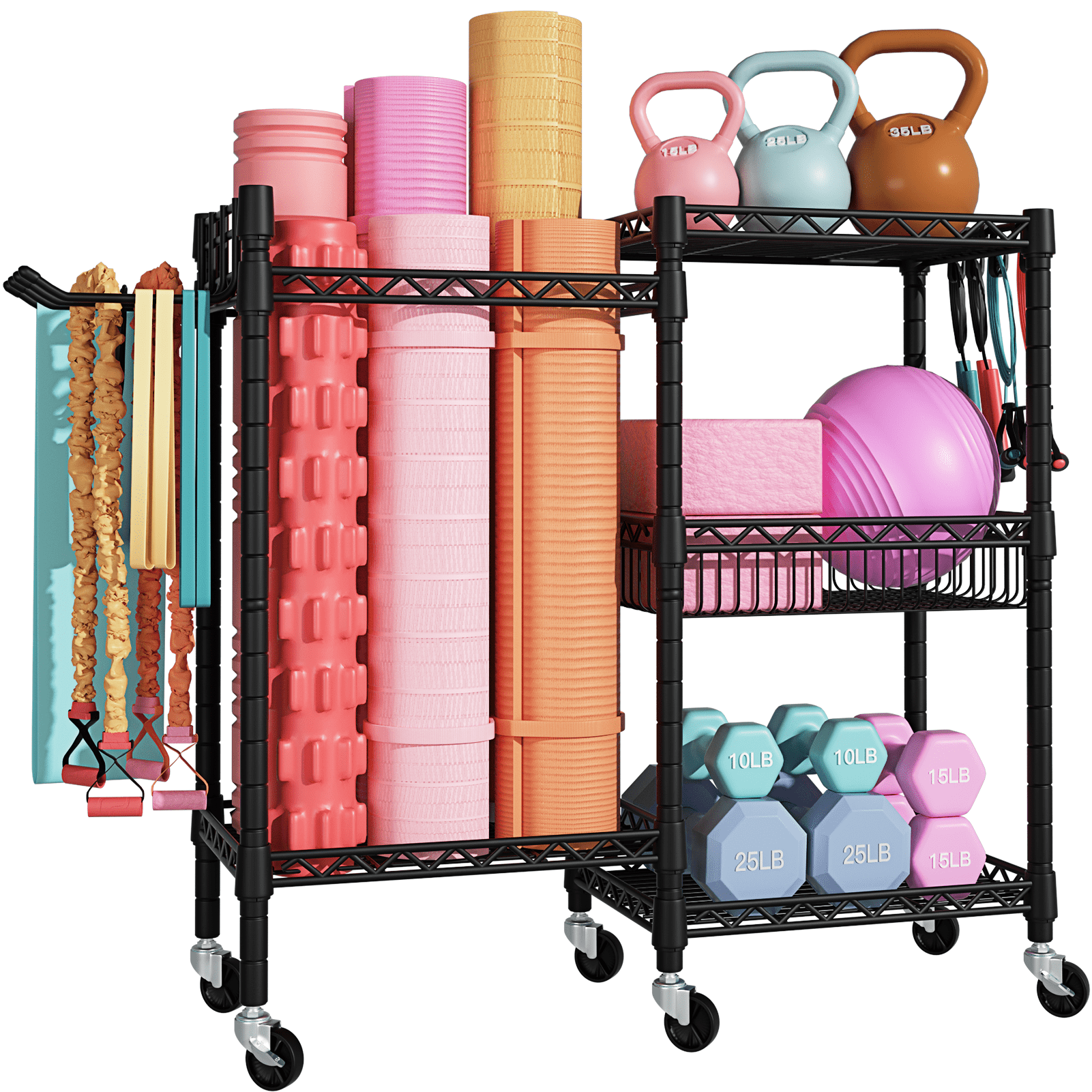 S2 Home Gym Storage, 3 Tiers Workout Equipment Organizer with Wheels ...
