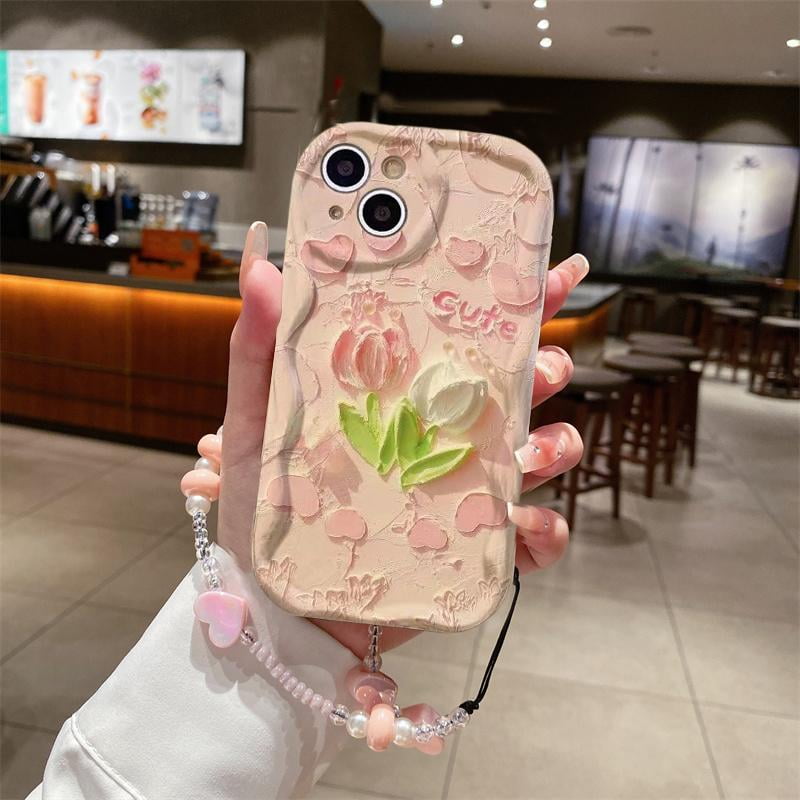 S24 Ultra 3D Flower Chain Lanyard Phone Case For Samsung Galaxy A54 5G A55 A35 A25 A15 Soft Wavy ...