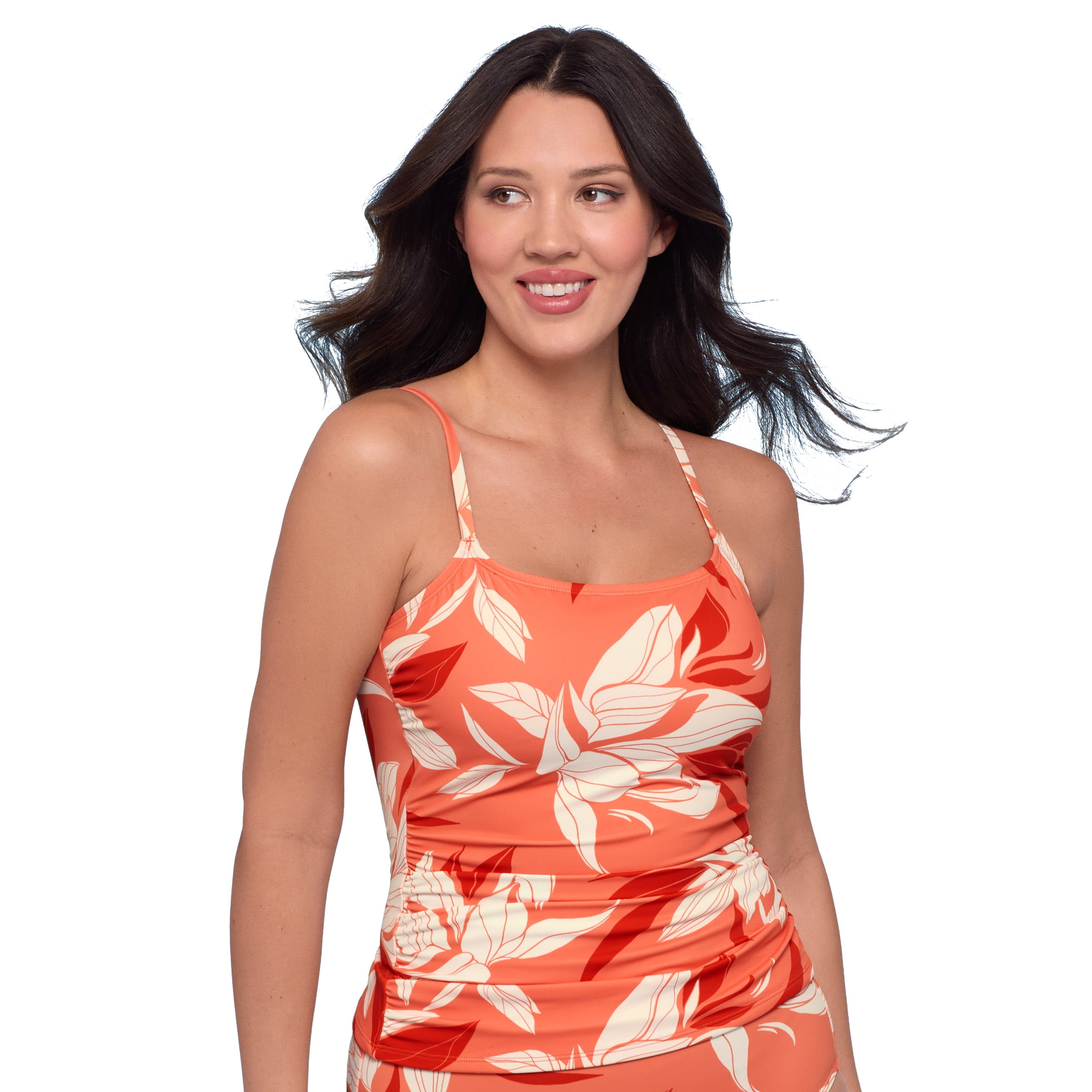 S3 Swim Smoothing Classic Shirred Front Tankini Top - Sculpt, Support, Smooth - Water Lilies ...