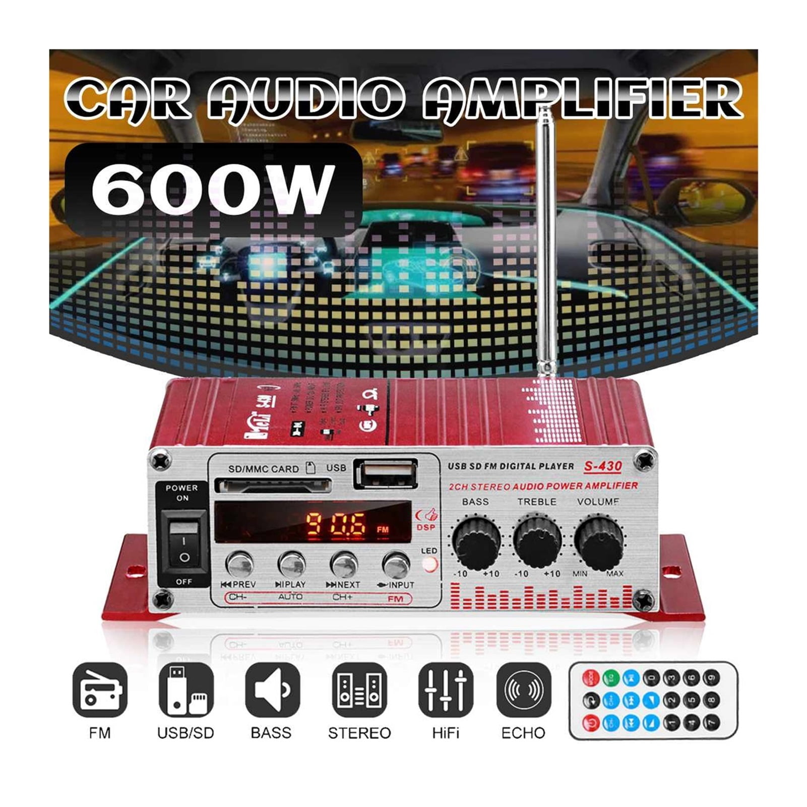 S430 600W 2.0CH Car HIFI Audio Amplifier LCD Display Power Amplificador ...