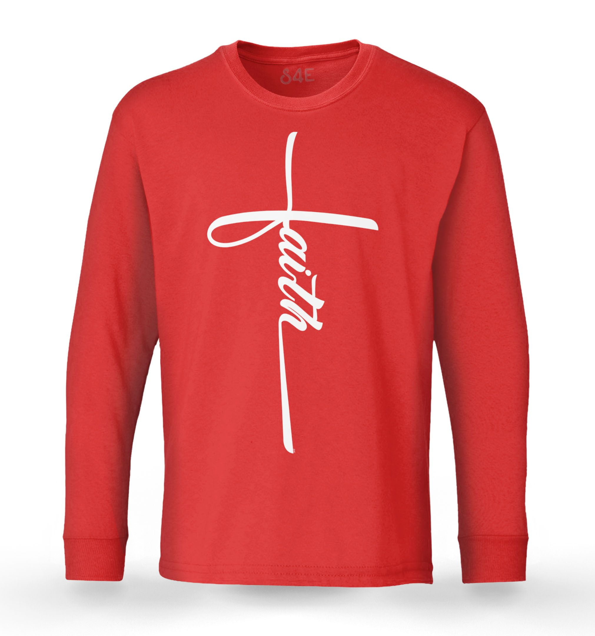 S4E Men's Faith Cross Religious Long Sleeve Shirt XX-Large Red ...