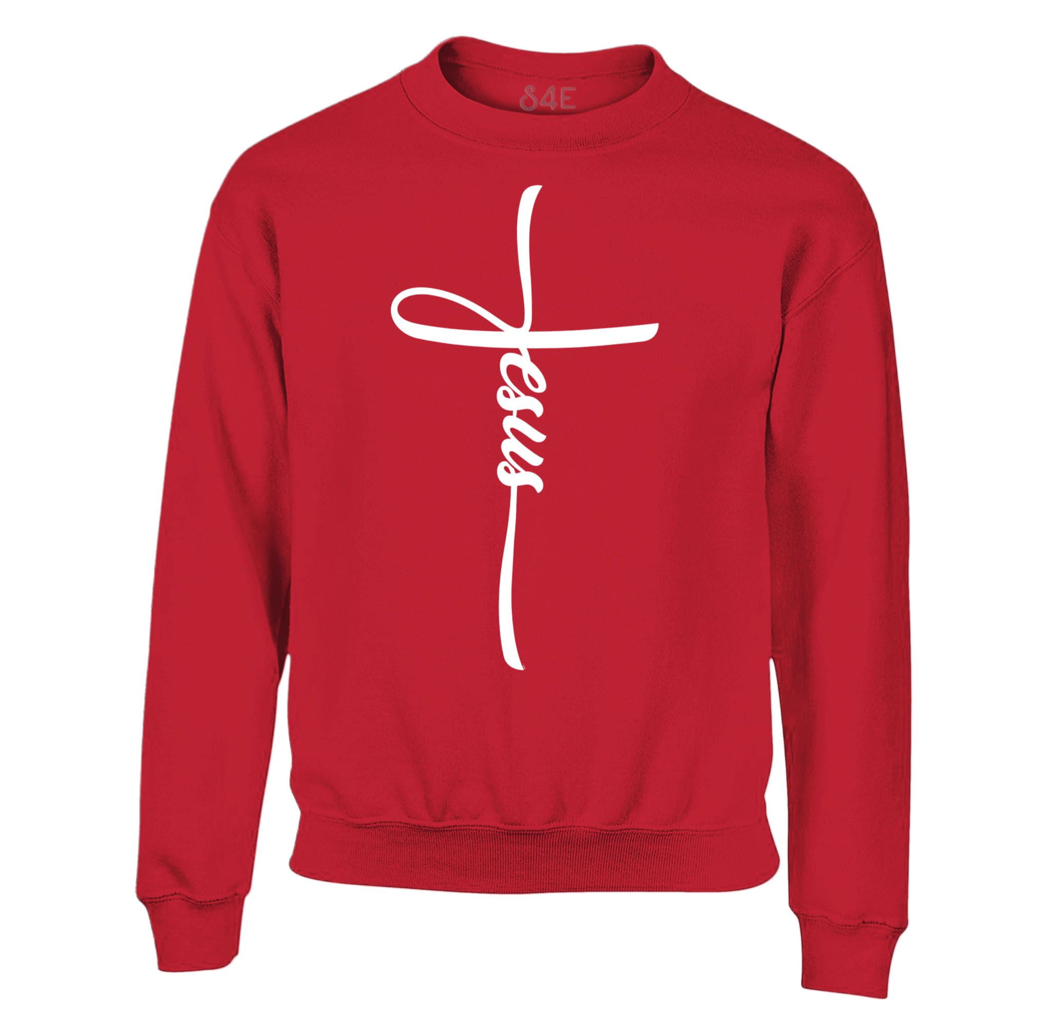 S4E Men's Jesus Cross Religious Crewneck Sweatshirt Large Red - Walmart.com