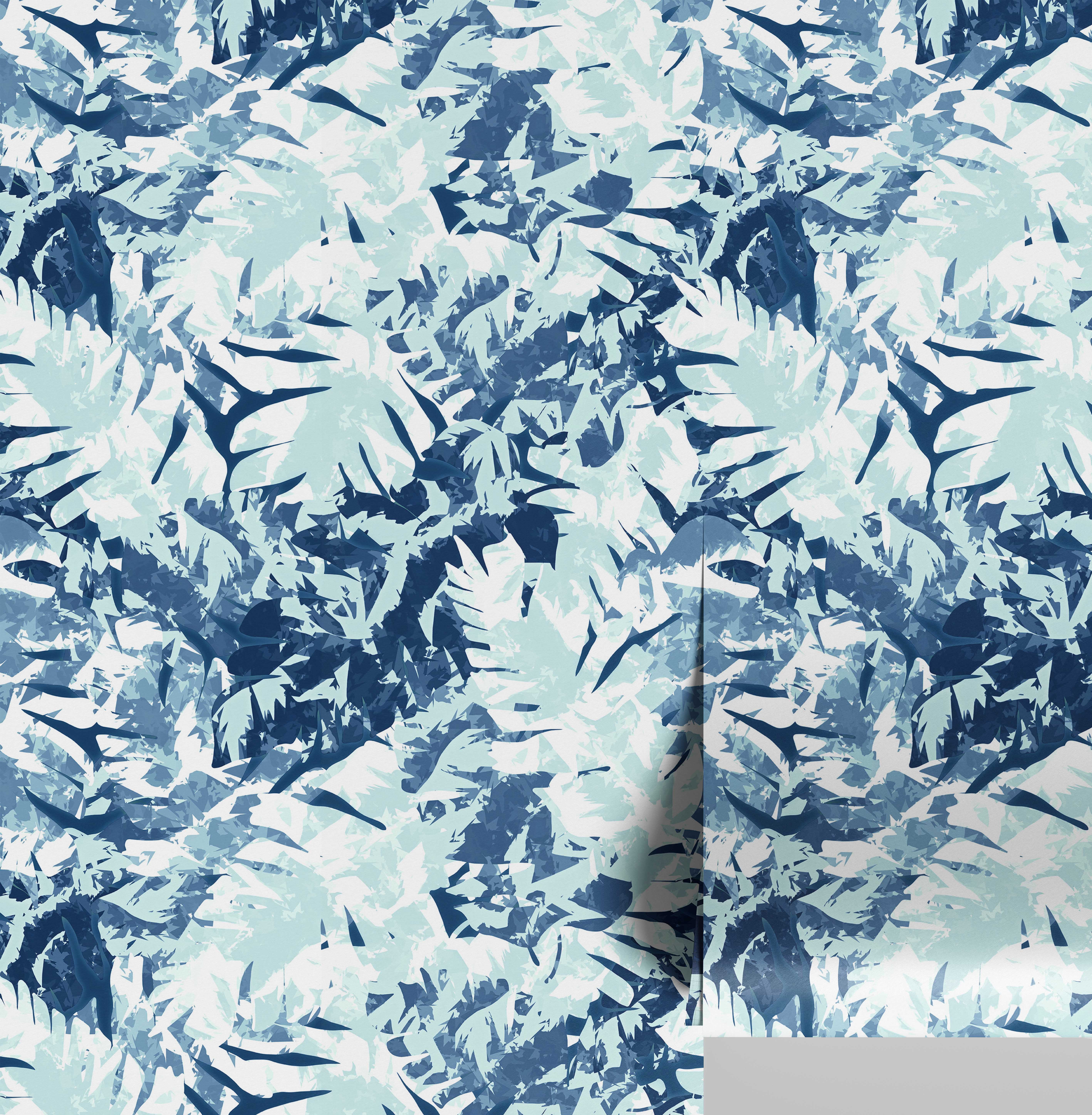 S4Sassy Abstract Leaves Wallpaper - Blue Wall Covering, 25" x 120" Self ...
