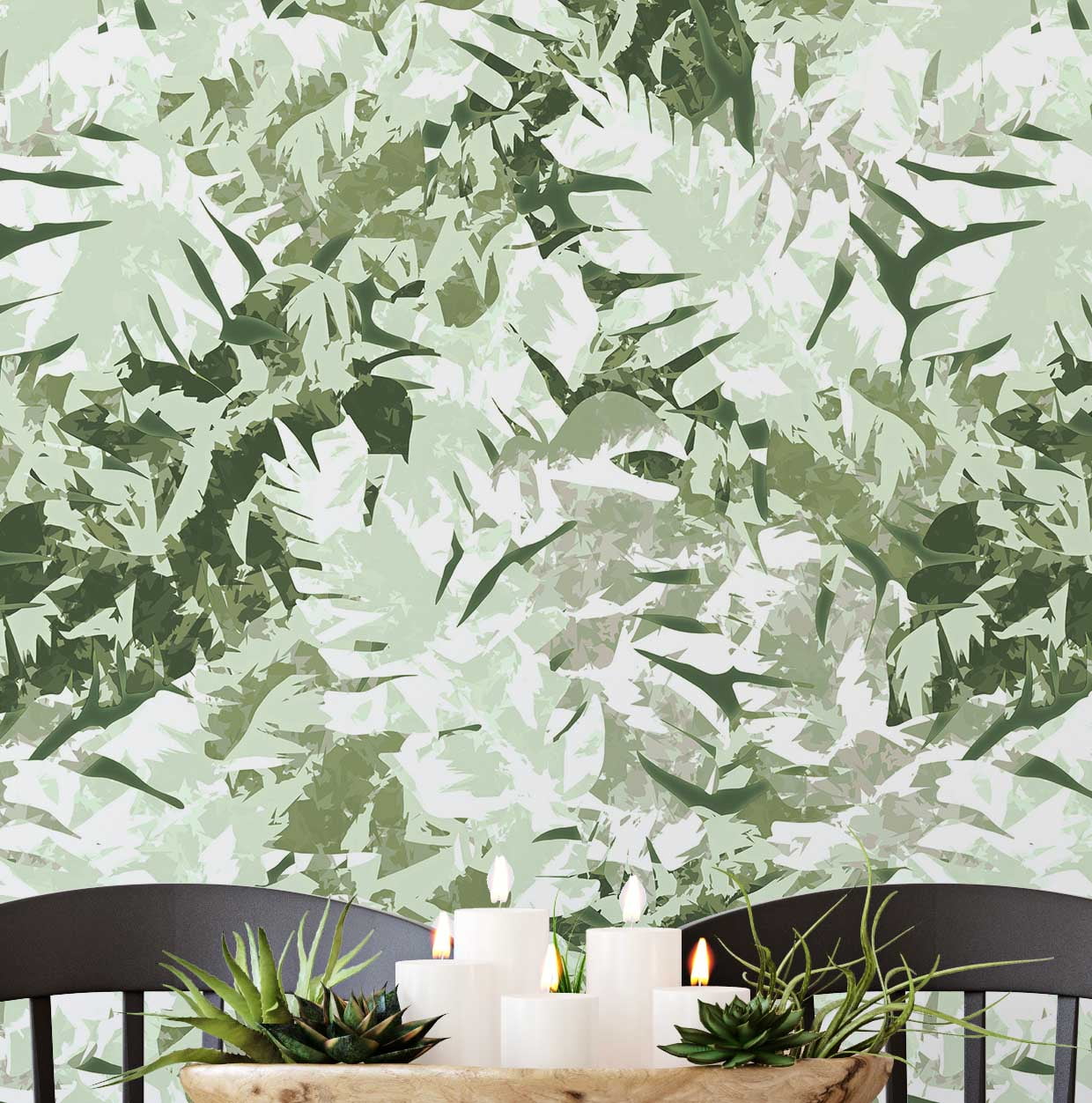 S4Sassy Abstract Leaves Wallpaper - Green Wall Covering, 25" x 120 ...