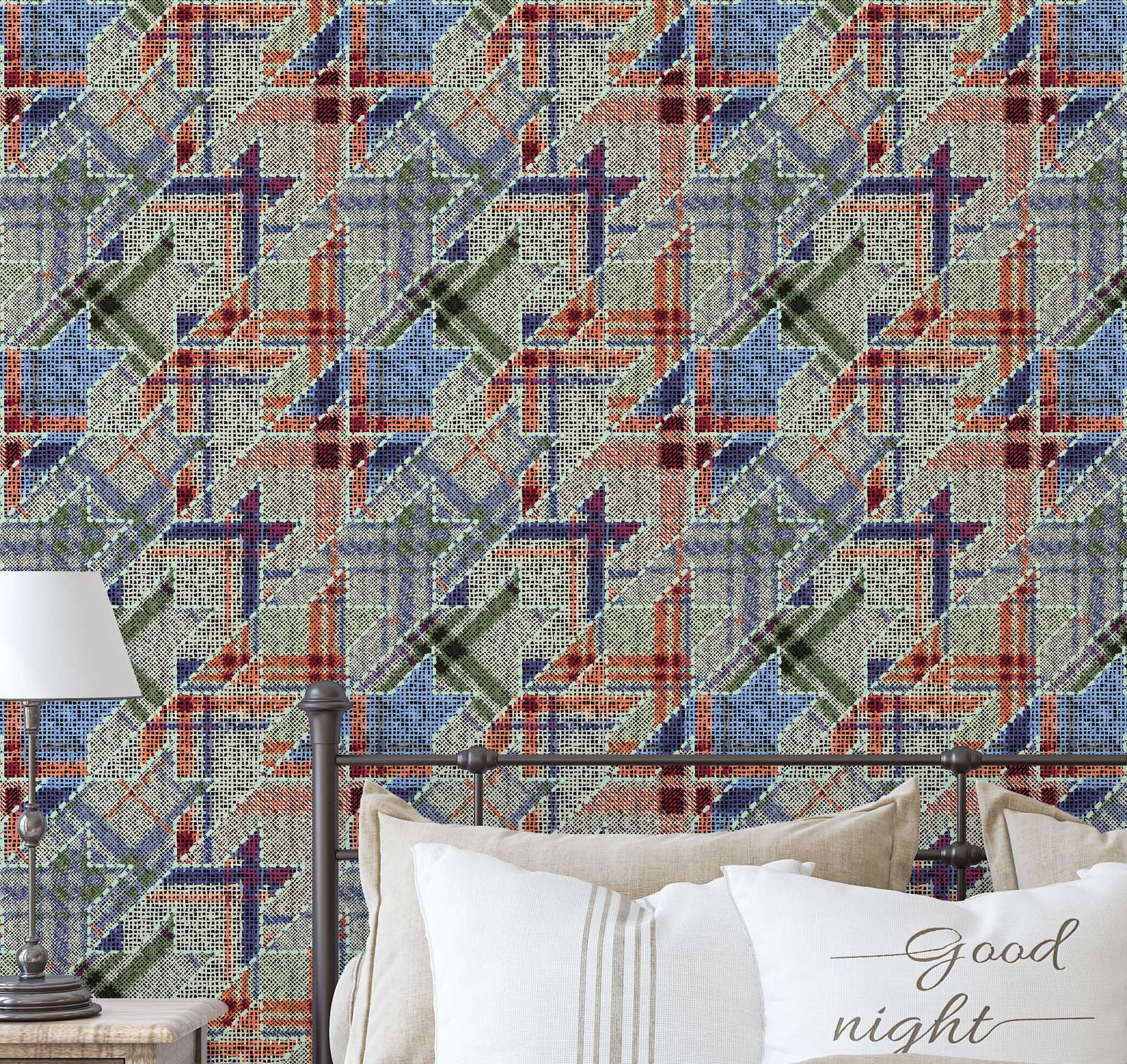 S4Sassy Abstract Tartan Patch Wallpaper - Orange Wall Covering, 25" X ...