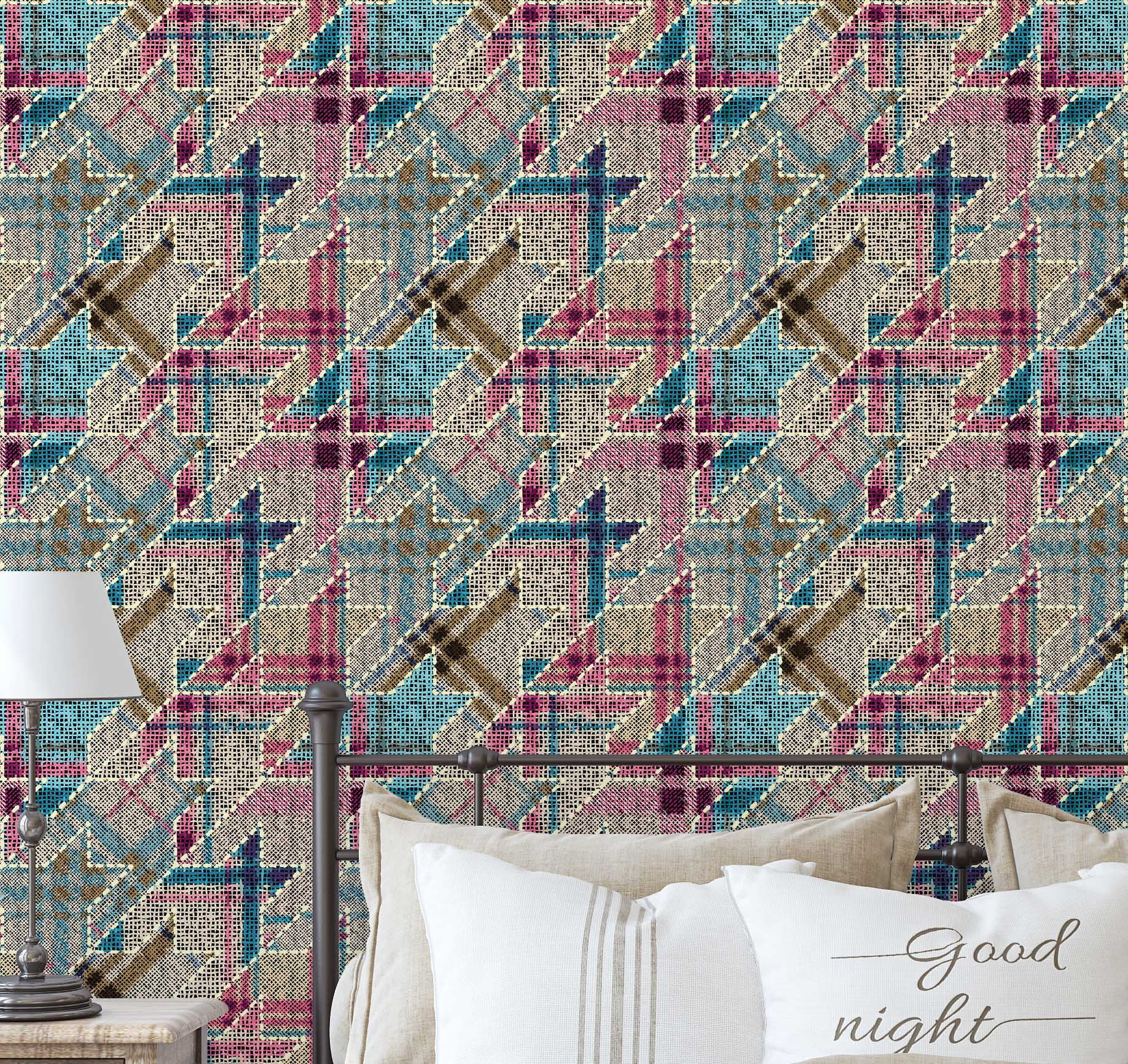 S4Sassy Abstract Tartan Patch Wallpaper - Pink Wall Covering, 25" X 240 ...
