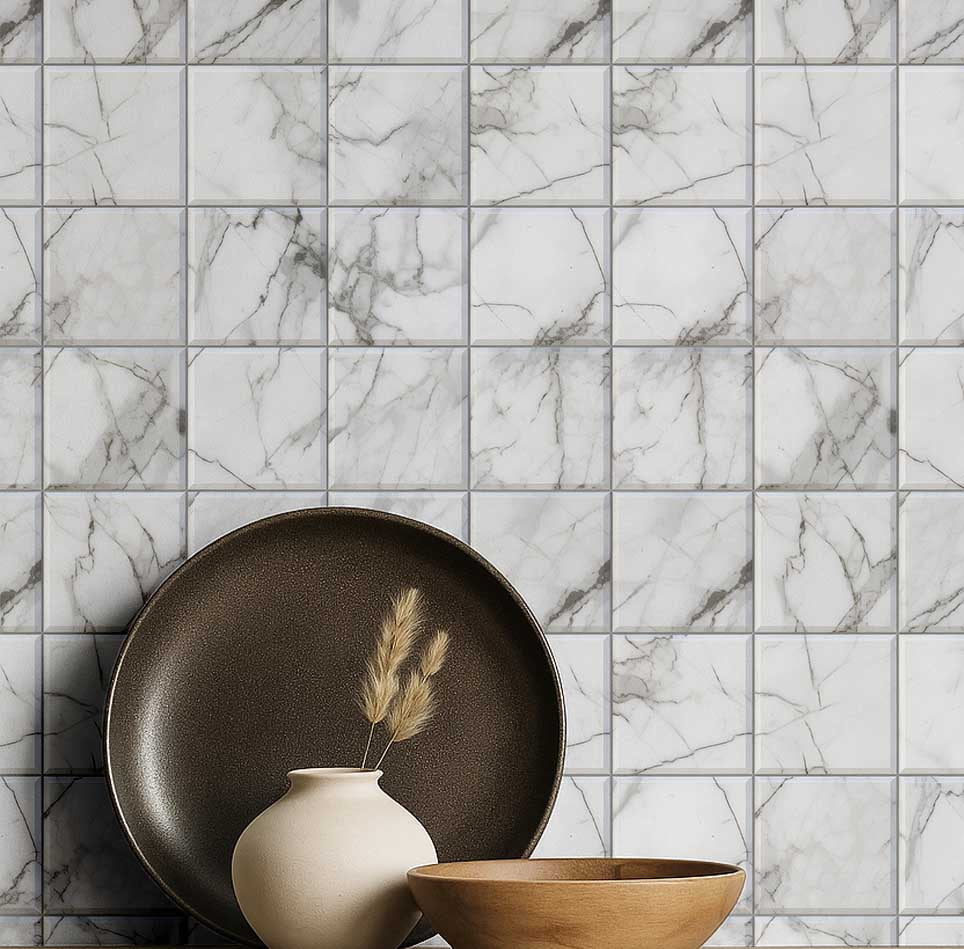 S4Sassy Art Deco Tile Wallpaper - White Wall Covering, 25" X 120" Self ...