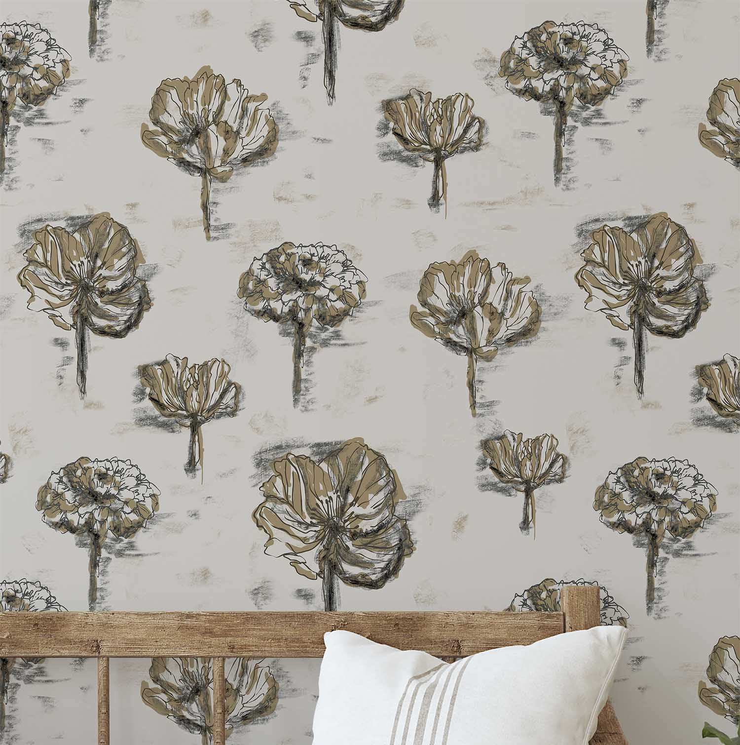 S4Sassy Artistic Dahlia Sketch Wallpaper - Green Walls Covering, 25 x ...