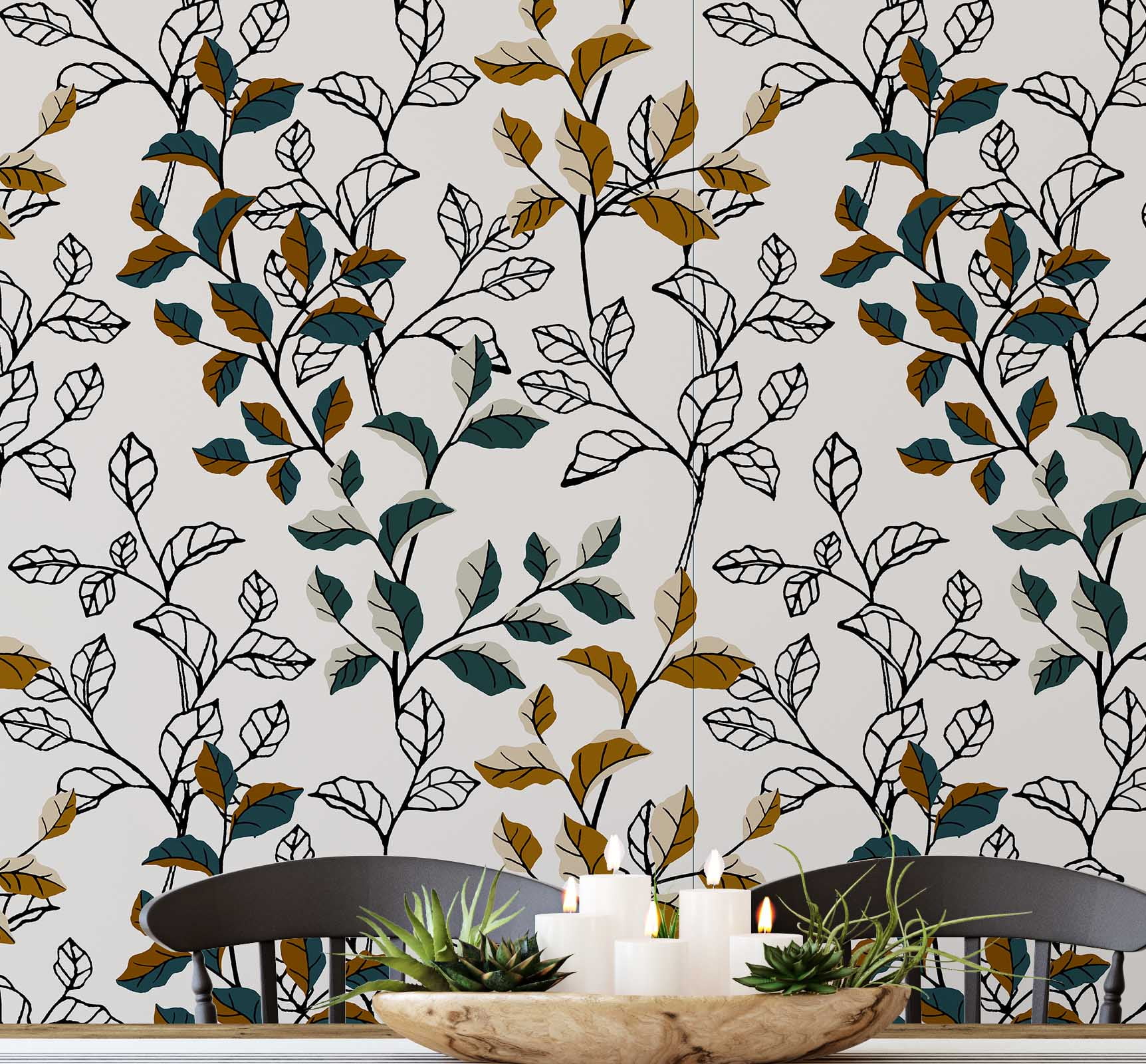 S4Sassy Autumn Leaf Wallpaper - White Foliage Wall Covering, 25" x 60 ...