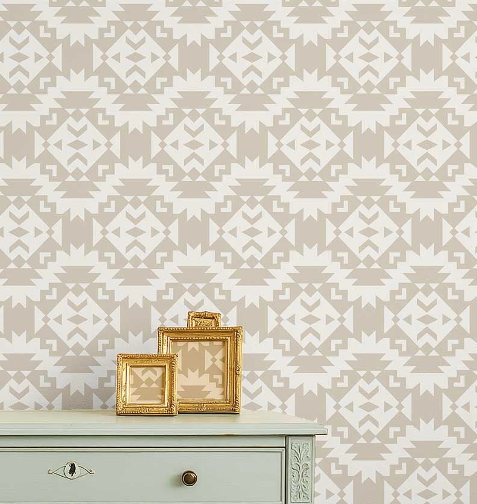 S4Sassy Aztec Diamond Wallpaper - Beige Wall Covering, 25" x 120" Self ...