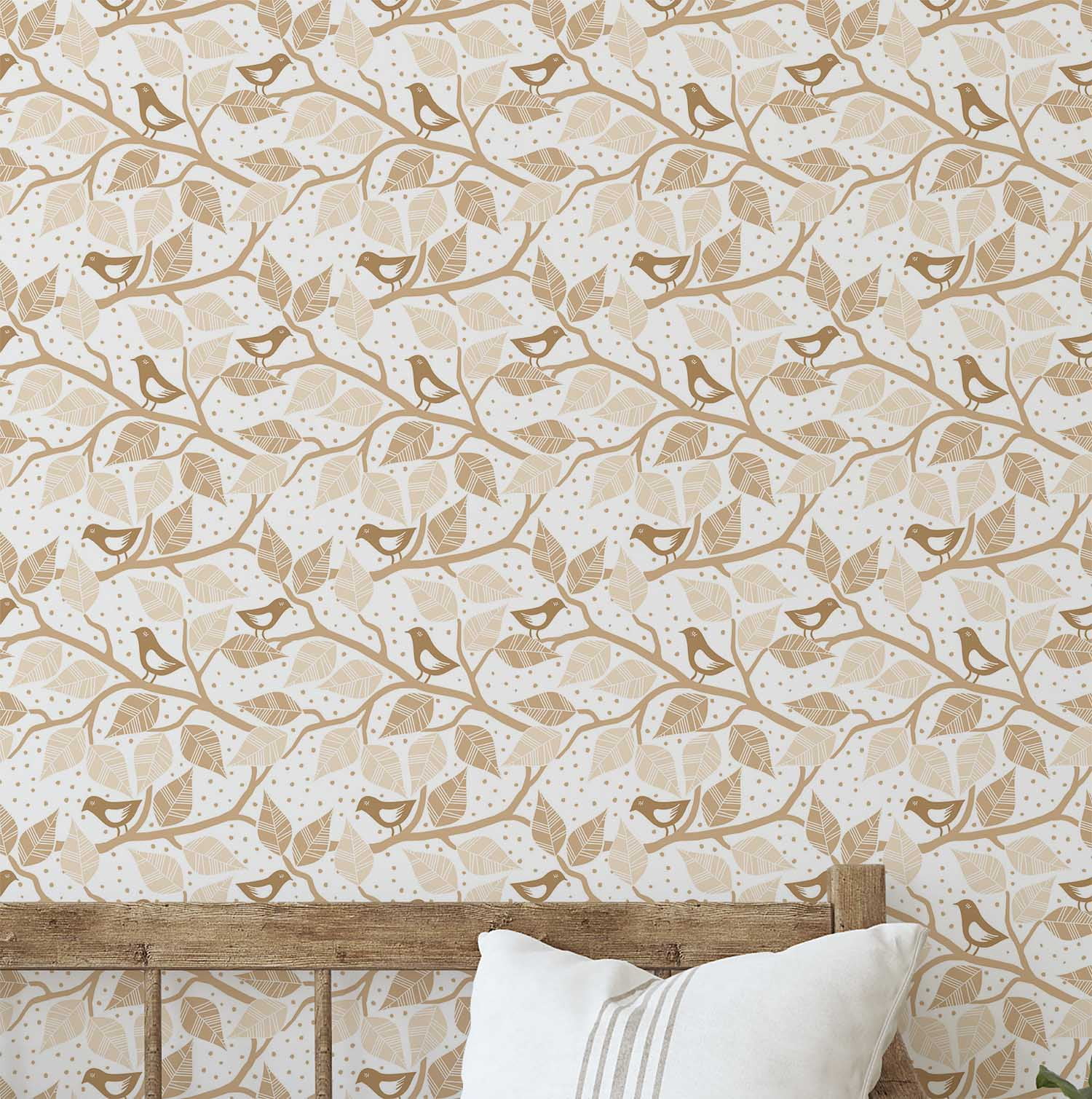 S4Sassy Blue Bird & Branch Wallpaper Beige Walls Covering, 25" x 120 ...