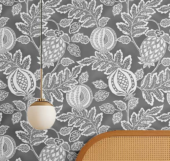 S4Sassy Botanical Pomegranate Wallpaper - Grey Wall Covering, 25" x 120 ...
