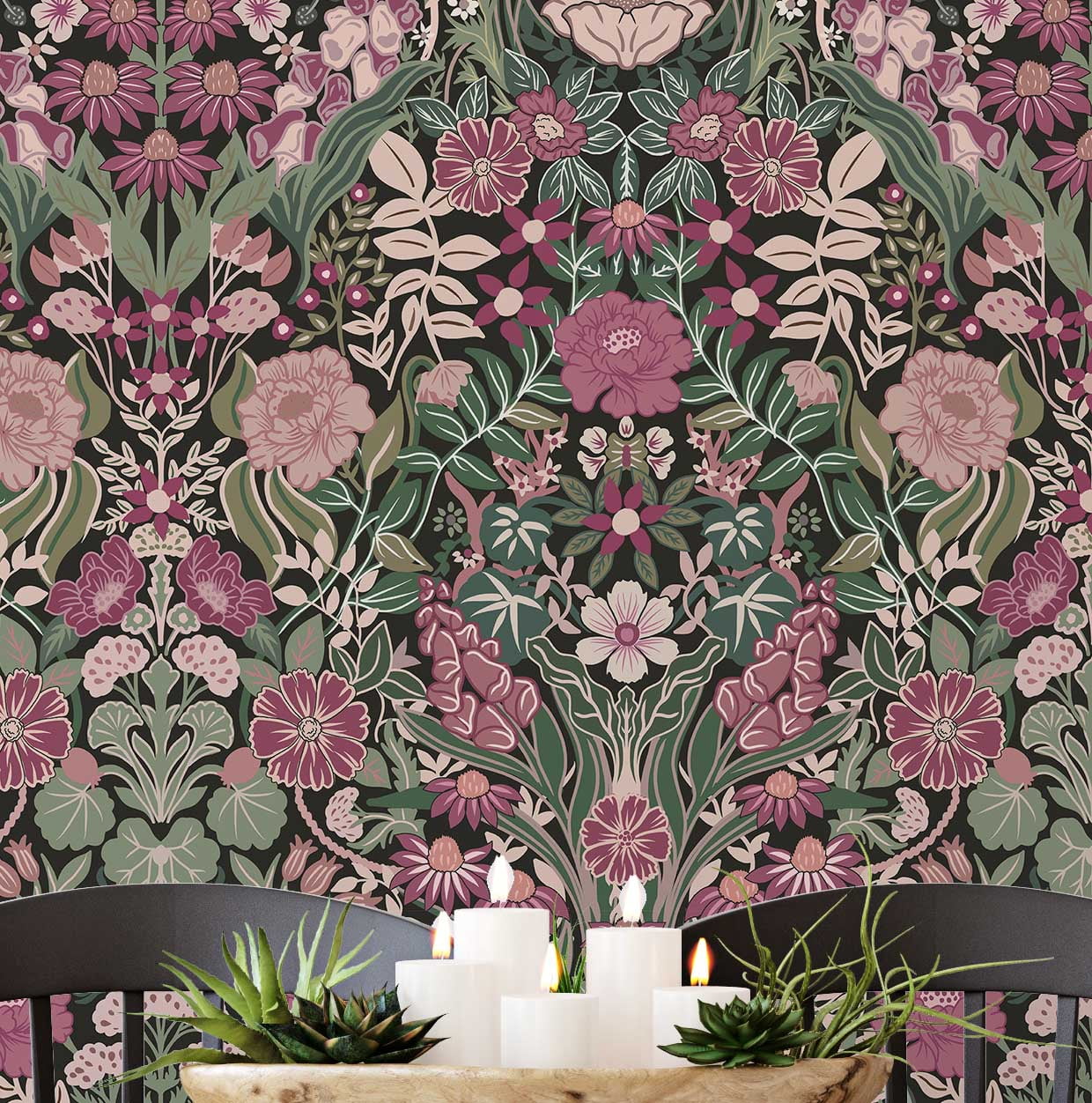 S4Sassy Botanical Wallpaper - Pink Wall Covering, 25" X 120" Self ...
