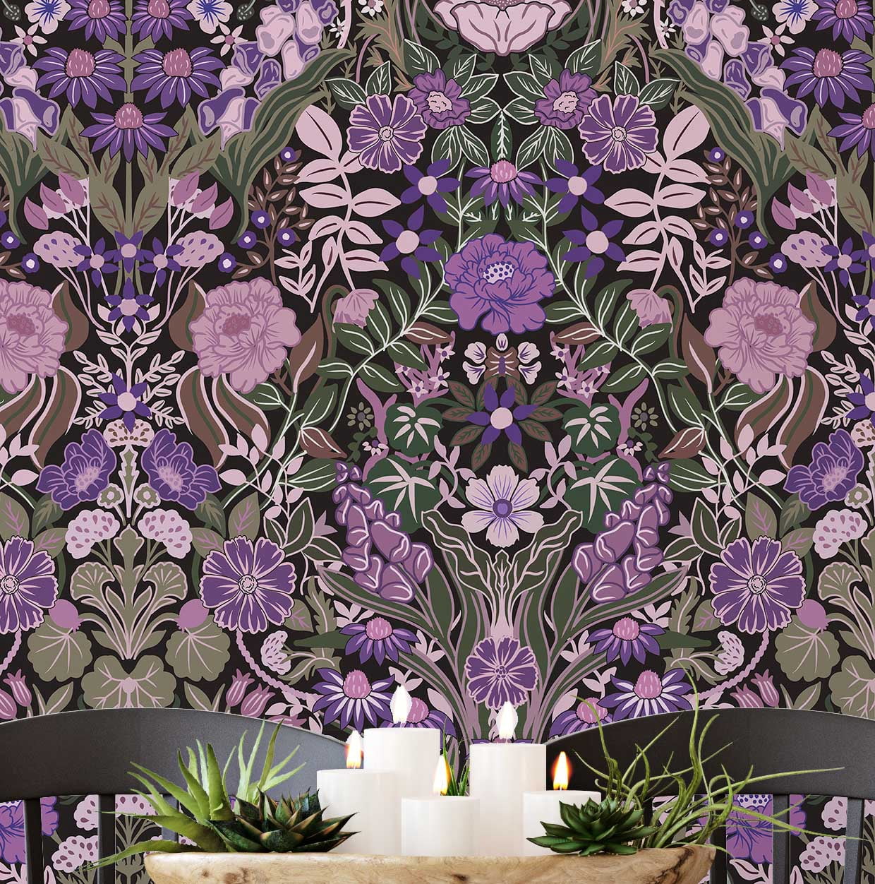 S4Sassy Botanical Wallpaper - Purple Wall Covering, 25" X 120" Self ...
