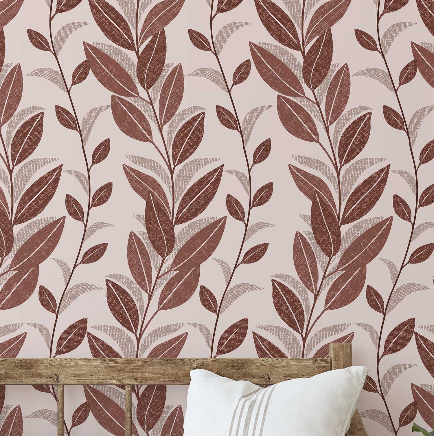 S4Sassy Brown Vertical Leaf Wallpaper- Natural Look Wall Covering,25 ...