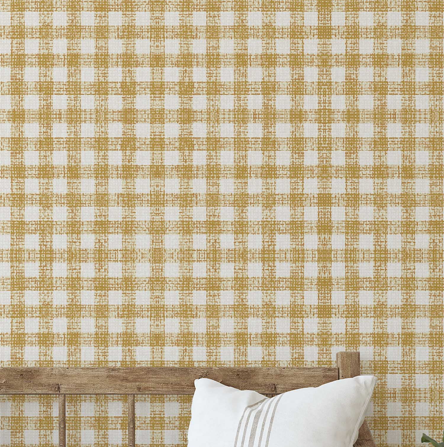 S4Sassy Checks Wallpaper Yellow Walls Covering, 25" x 120" Self ...