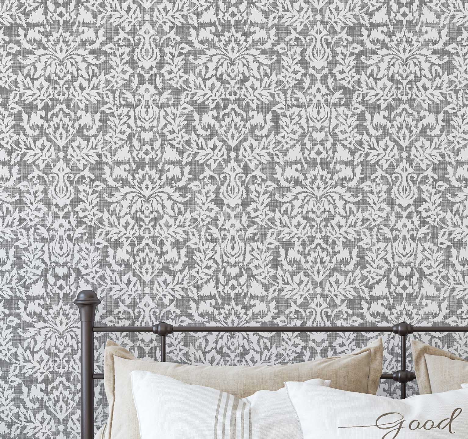 S4Sassy Classic Floral Wallpaper - Grey Wall Covering, 25" x 240" Self ...