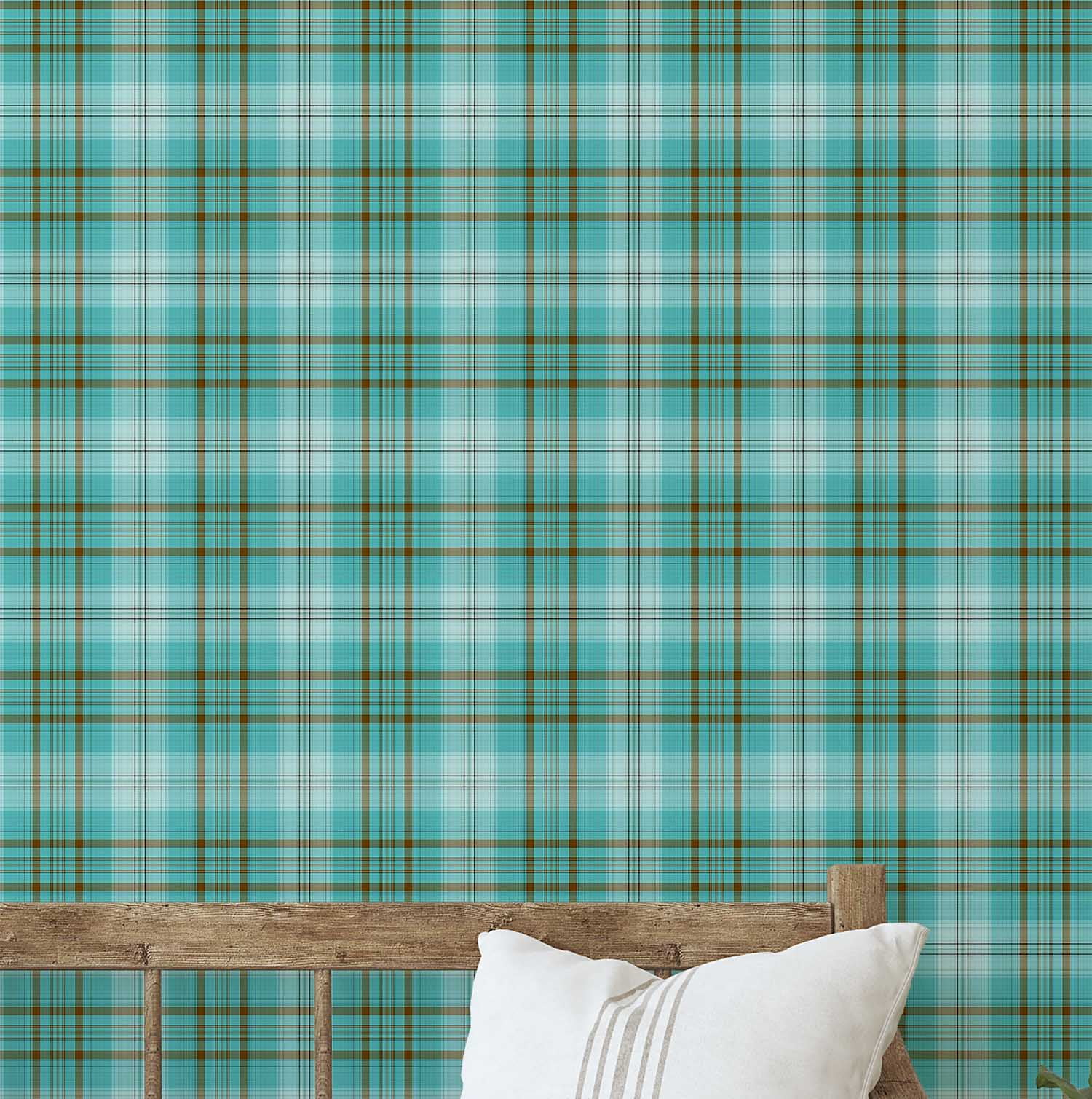 S4Sassy Classic Plaid Wallpaper Blue Walls Covering, 25" x 120" Self ...