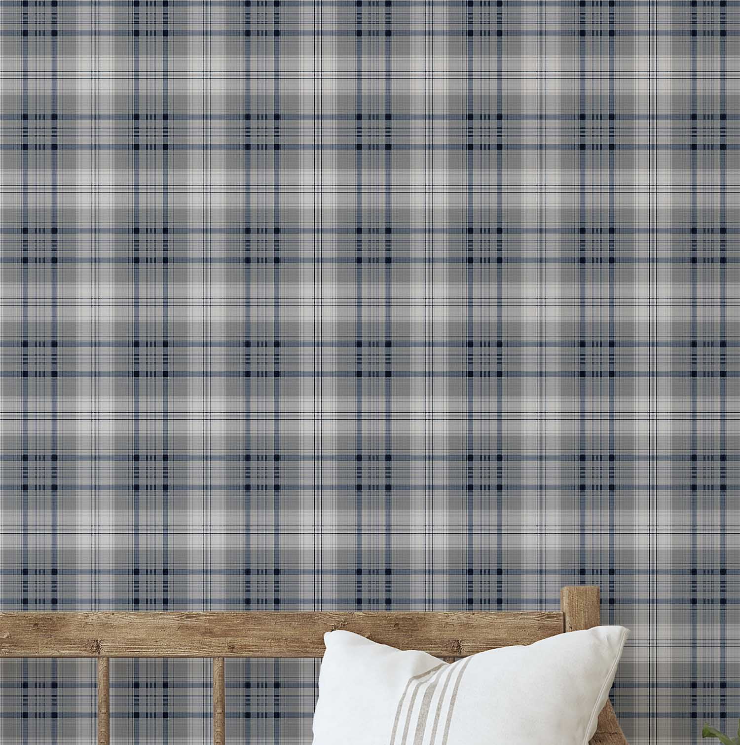 S4Sassy Classic Plaid Wallpaper Gray Walls Covering, 25" x 120" Self ...