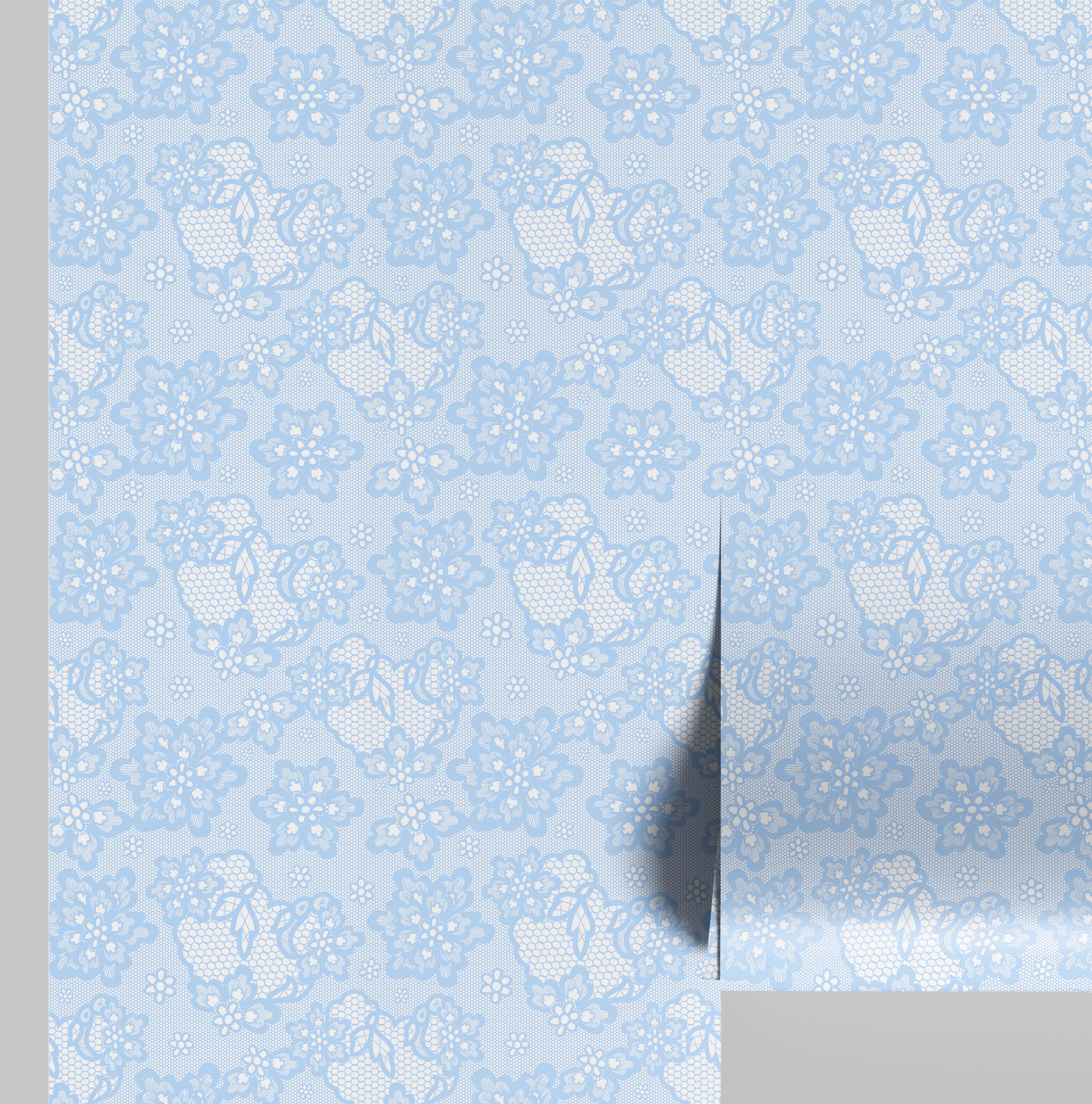 S4Sassy Cottage Lace Heart Floral Wallpaper Blue Walls Covering, 25" x ...