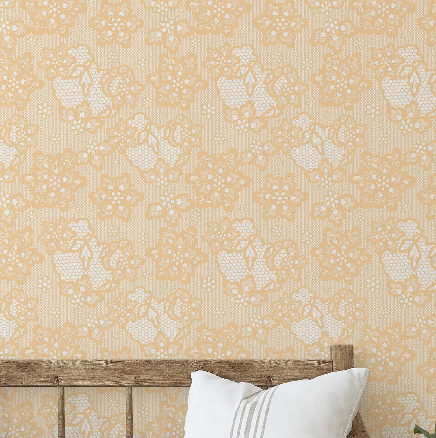 S4Sassy Cottage Lace Heart Floral Wallpaper Orange Walls Covering, 25 ...