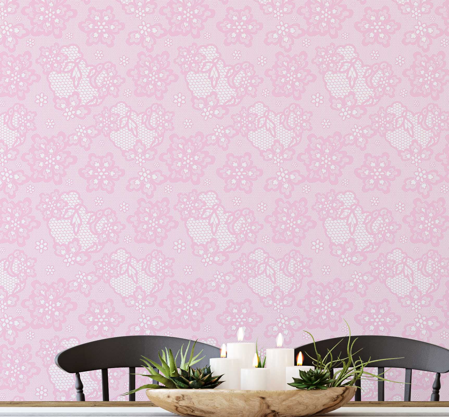 S4Sassy Cottage Lace Heart Floral Wallpaper Pink Walls Covering, 25" x ...