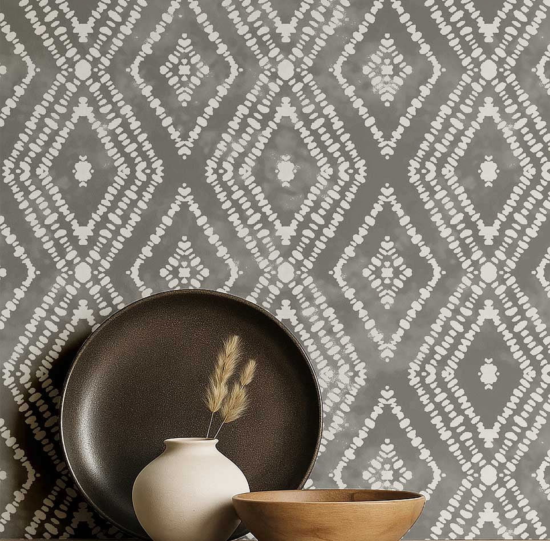 S4Sassy Diamond Ikat Wallpaper - Gray Wall Covering, 25" x 60" Self ...