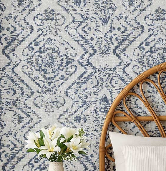 S4Sassy Distressed Geometric Wallpaper - Blue Wall Covering, 25" X 360 ...