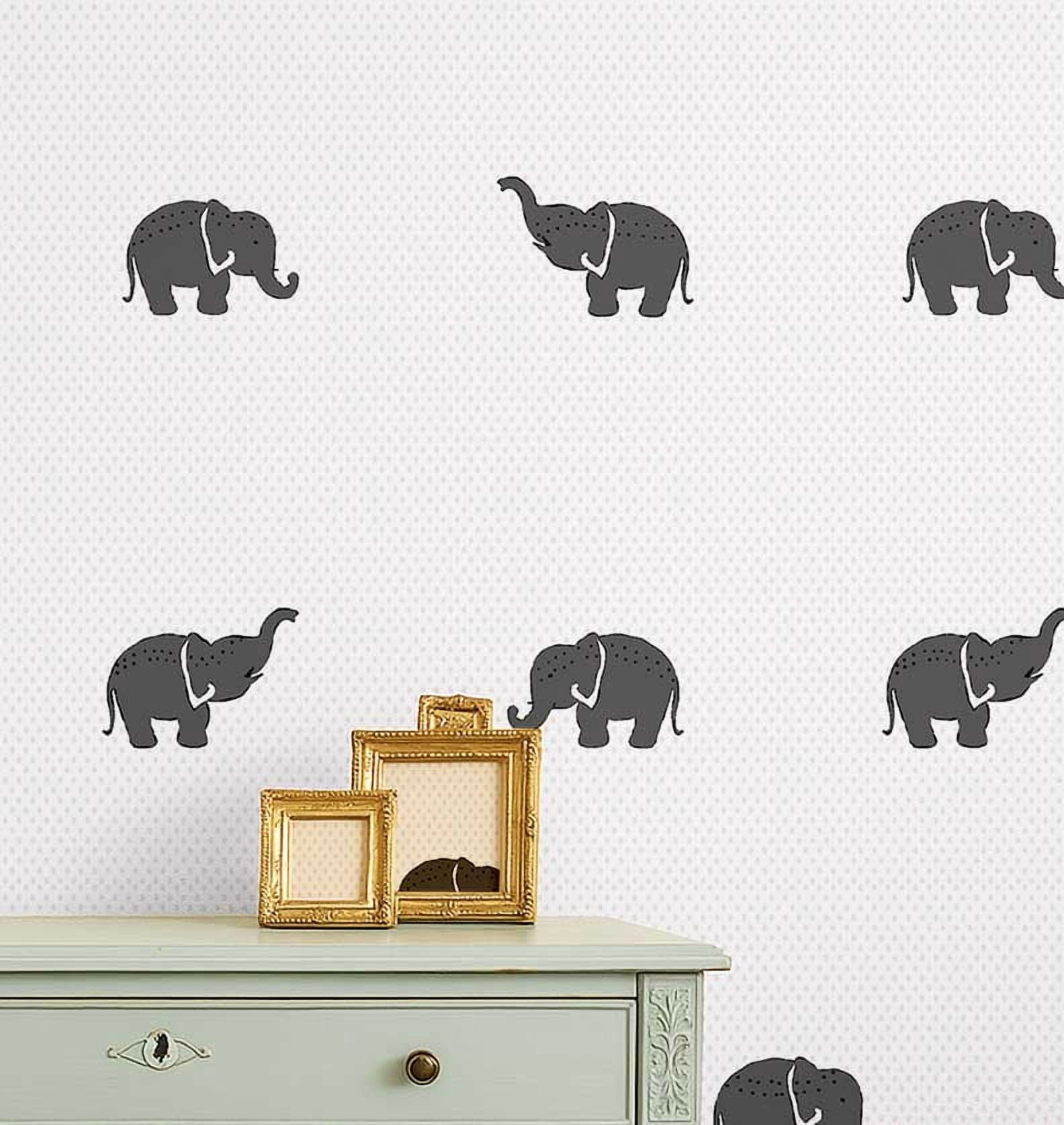 S4Sassy Elephant Print Wallpaper - White Wall Covering, 25" x 60" Self ...