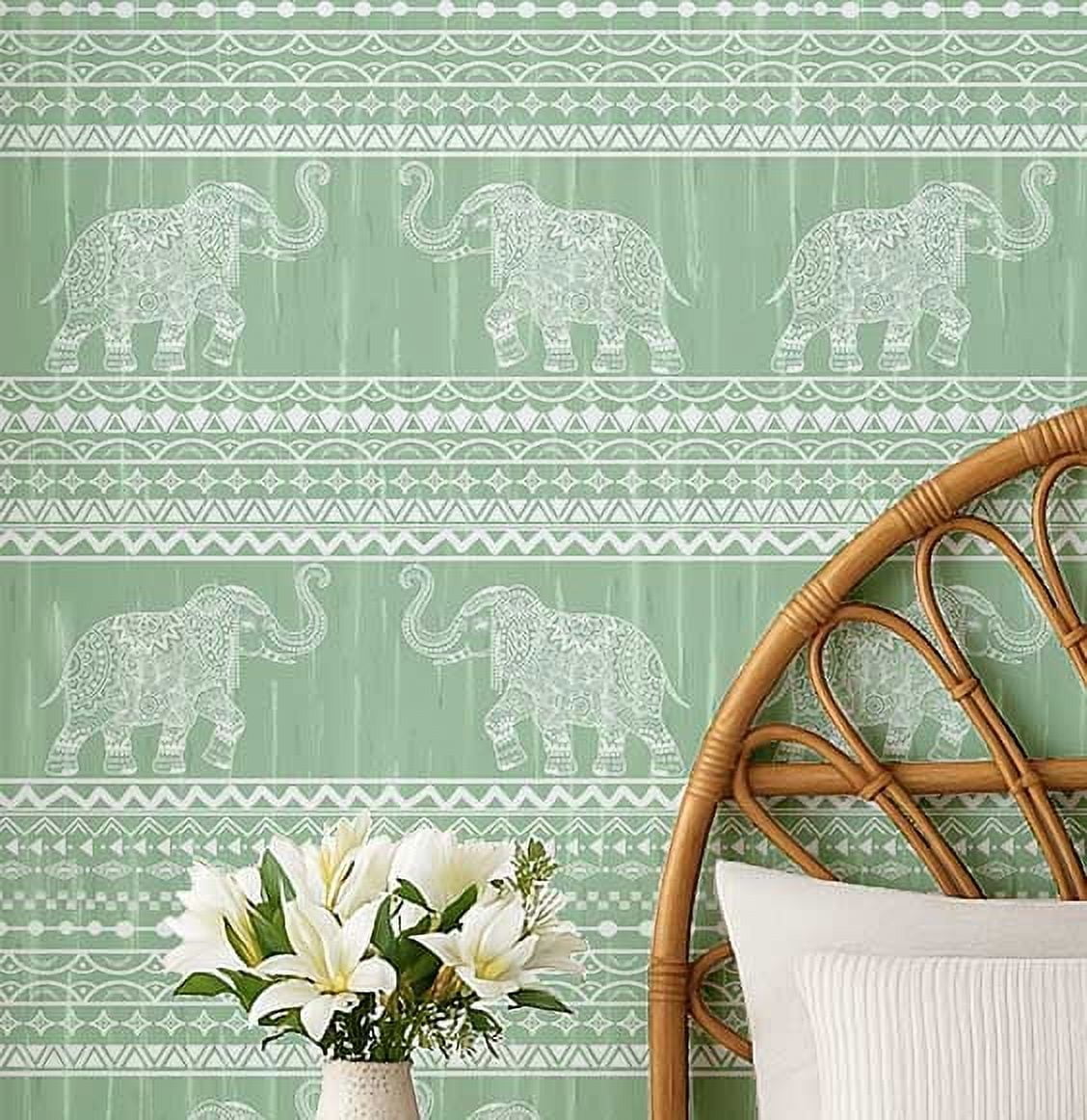 S4Sassy Elephant Tribal Wallpaper - Asian Style Wall Covering, 25" X ...