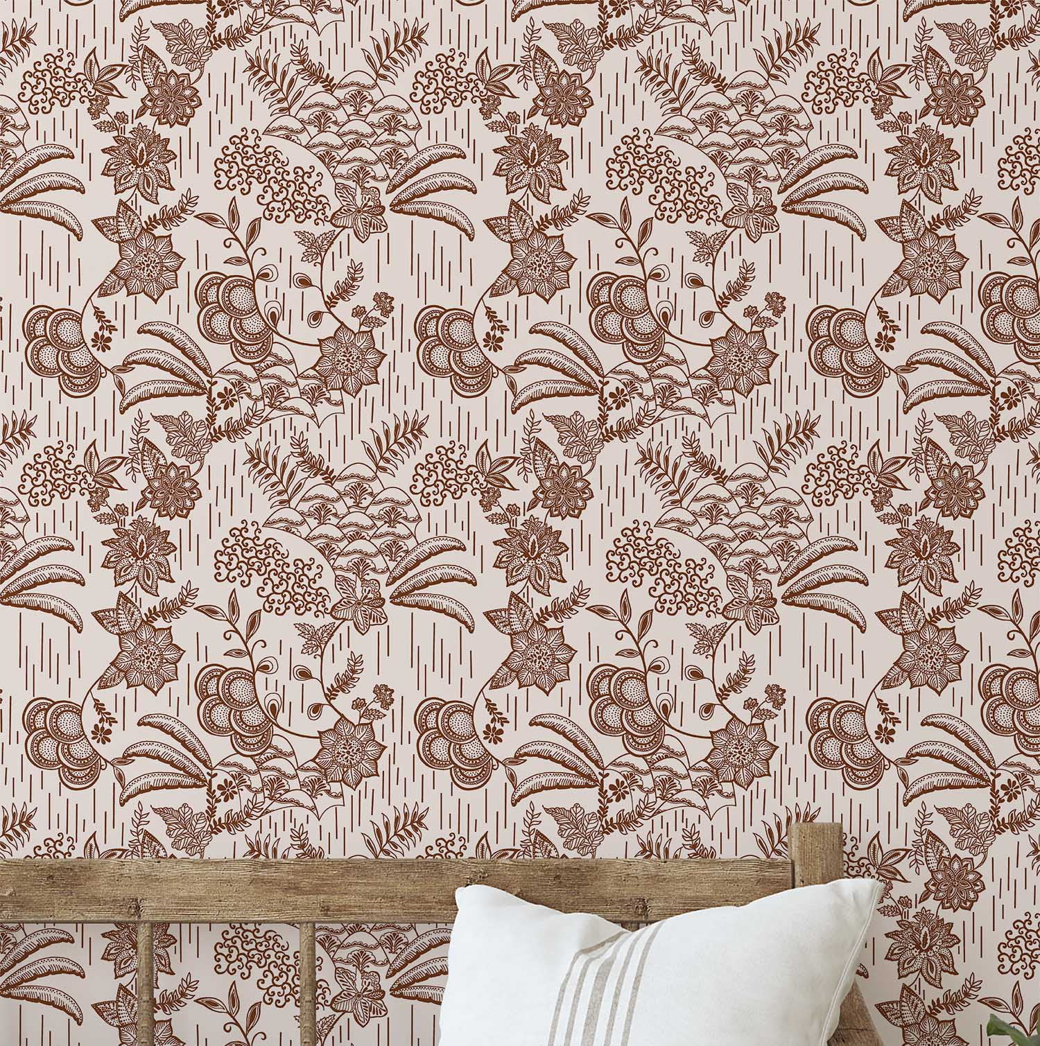 S4Sassy Ethnic Floral Wallpaper - Brown Wall Covering, 25" x 240" Self ...