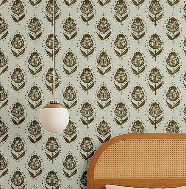 S4Sassy Ethnic Paisley Leaf Wallpaper- Asian Style Walls Covering, 25 x ...