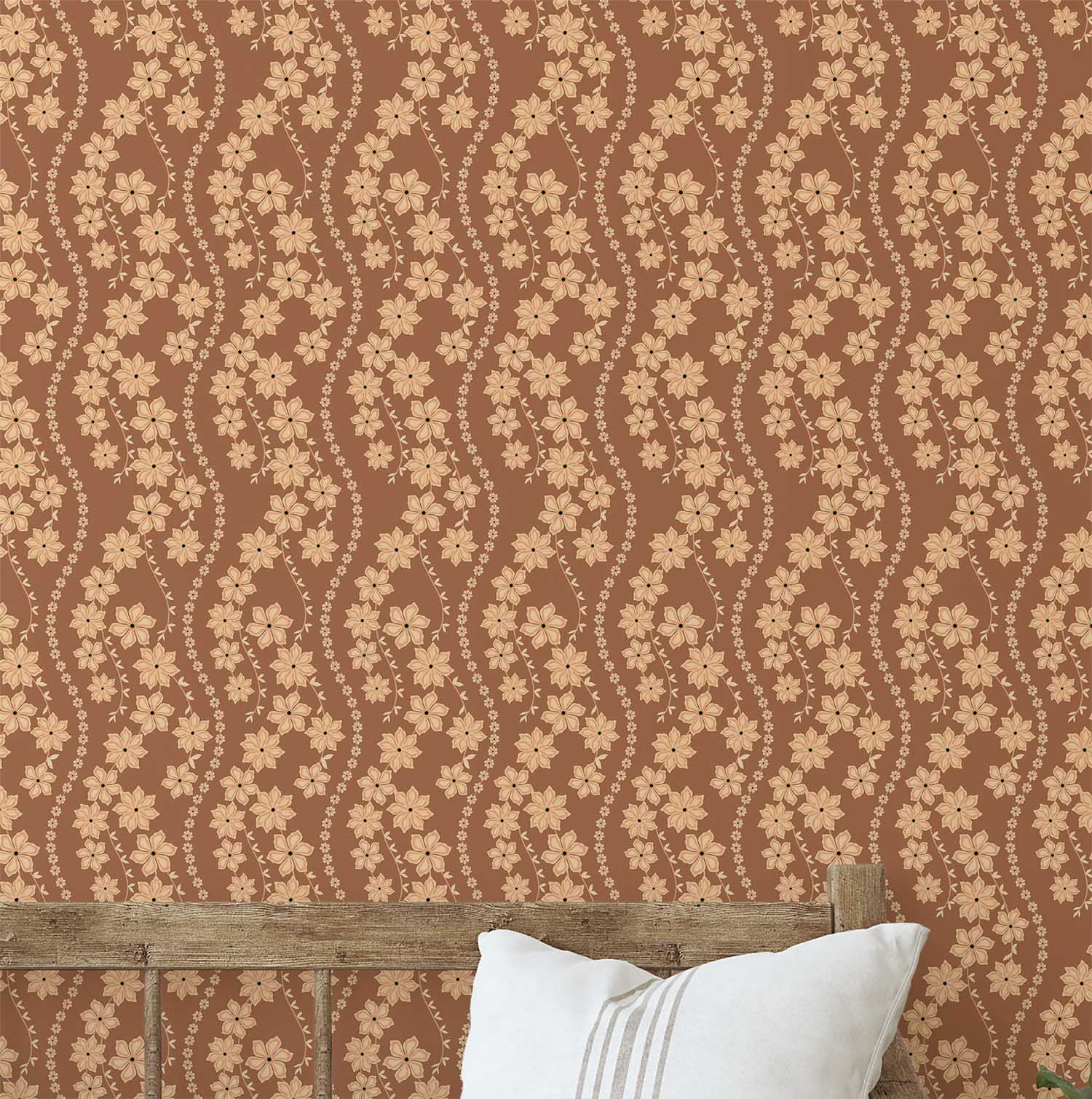 S4Sassy Ethnic Paisley Leaf Wallpaper - Brown Wall Covering, 25" x 60 ...