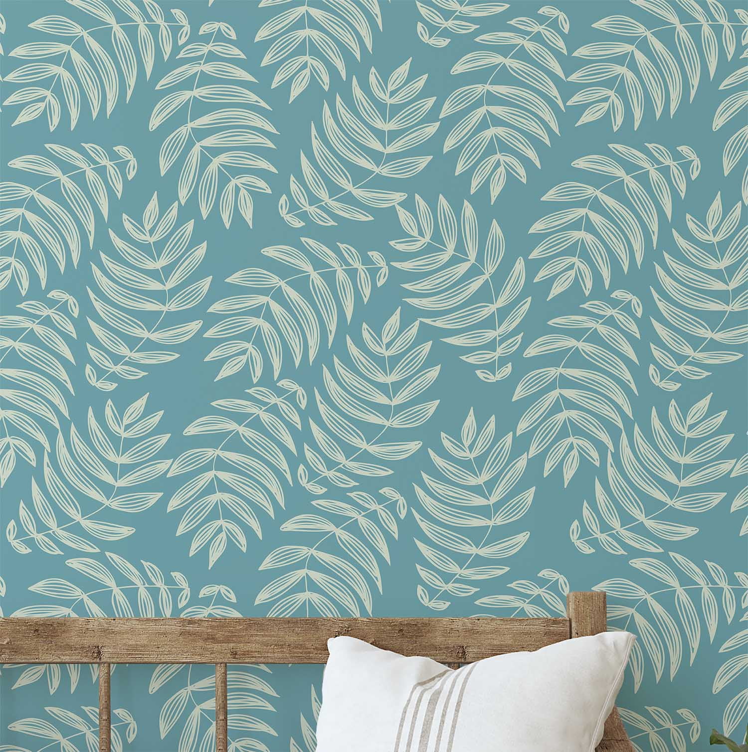 S4Sassy Fern Leaf Wallpaper - Blue Wall Covering, 25" x 240" Self ...